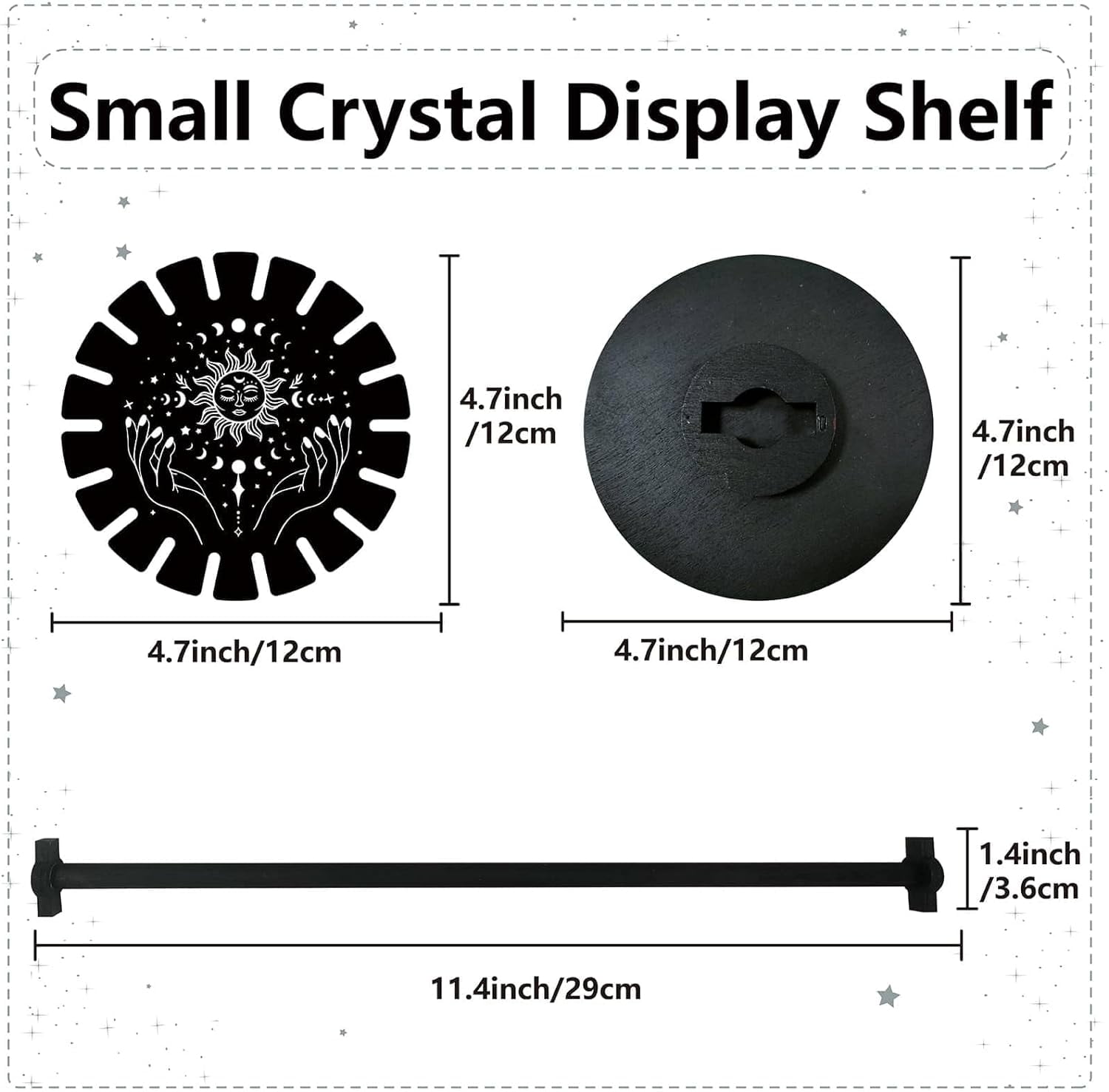 Sun Moon Phase Pendulum Crystal Display Shelf Holder Stand Black Wooden ...
