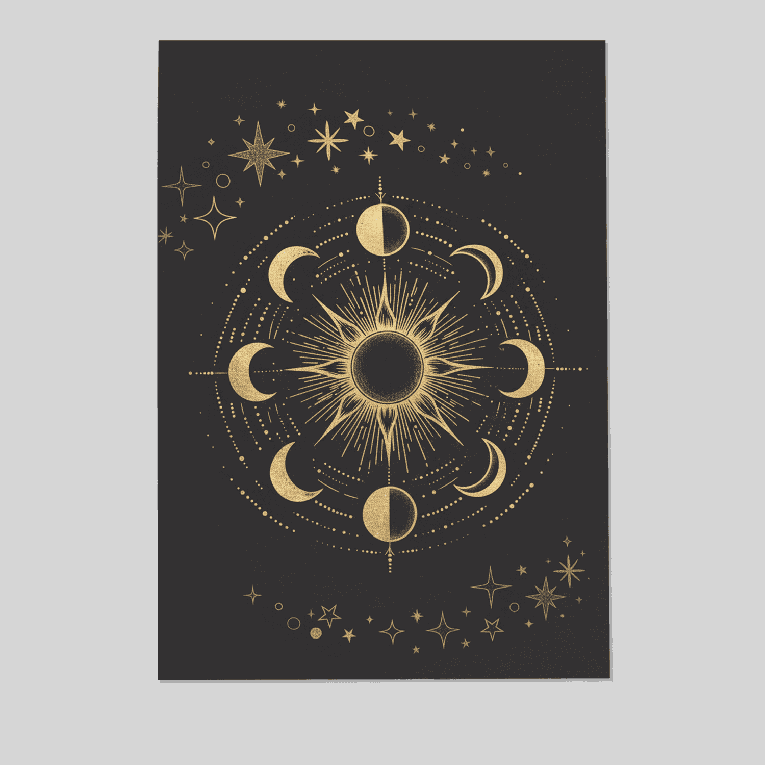 Sun Moon Phases Wall Art | Minimalist Boho Line Art Print Full Size 24 ...