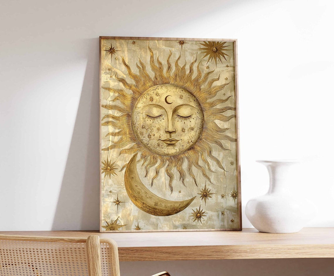 Sun And Moon Poster, Celestial Poster, Spiritual Decor, Vintage Poster ...