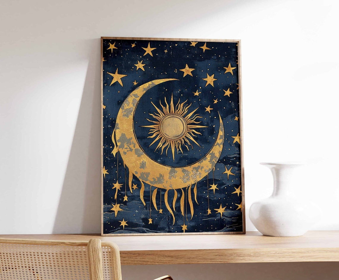 Sun And Moon Poster, Celestial Poster, Spiritual Decor, Vintage Poster ...