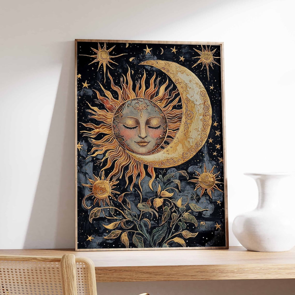 Sun And Moon Poster, Celestial Poster, Spiritual Decor, Vintage Poster ...