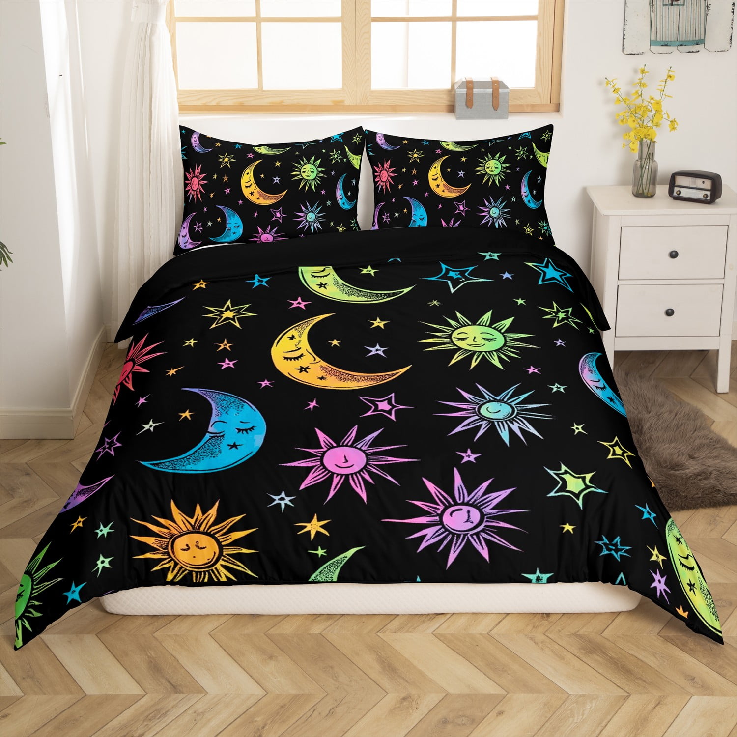 Sun And Moon Queen Comforter Cover,Boho Sun Watercolor Duvet Cover ...