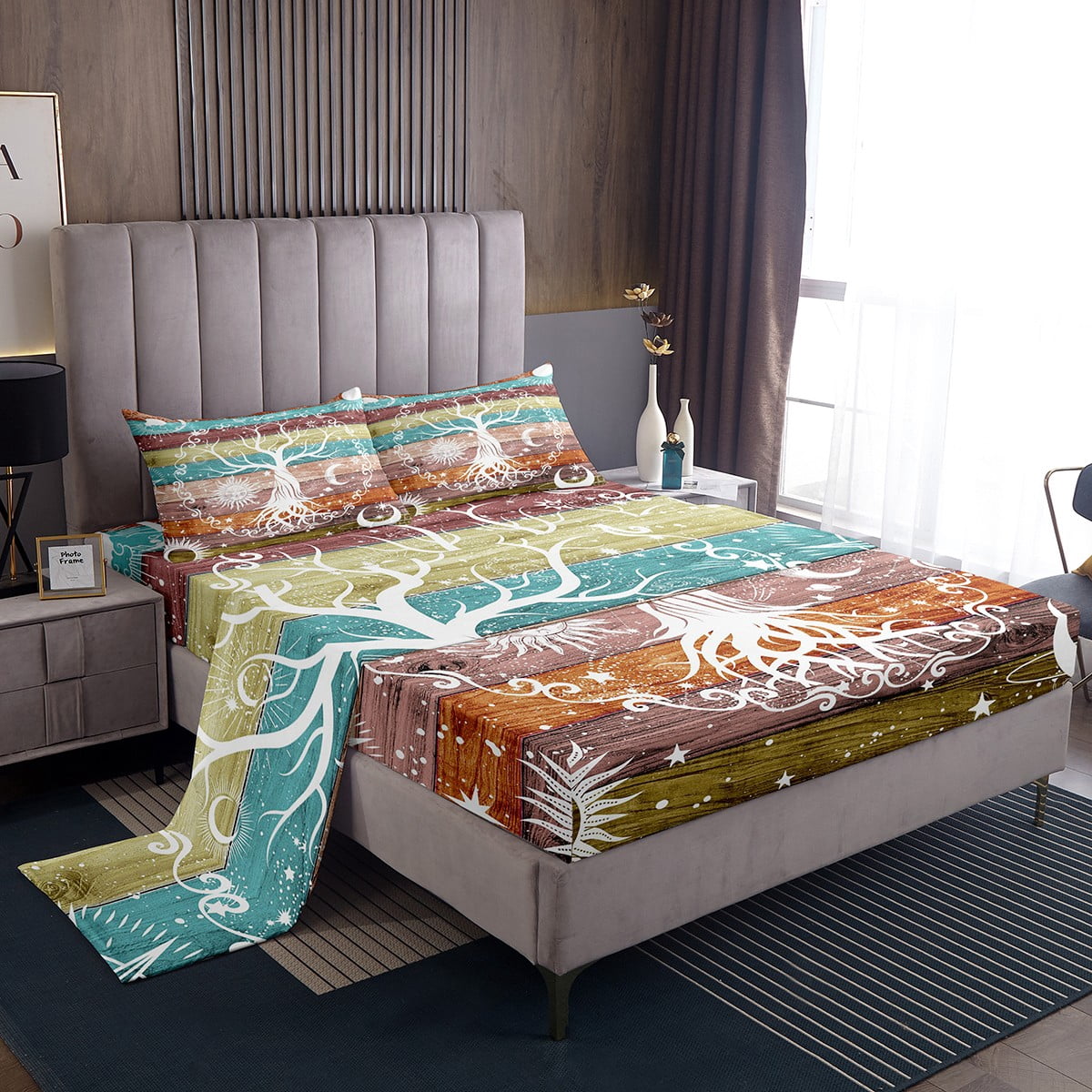 Sun and Moon Queen Sheet Set for Kids Teens Tree of Life Sheets, Rustic ...