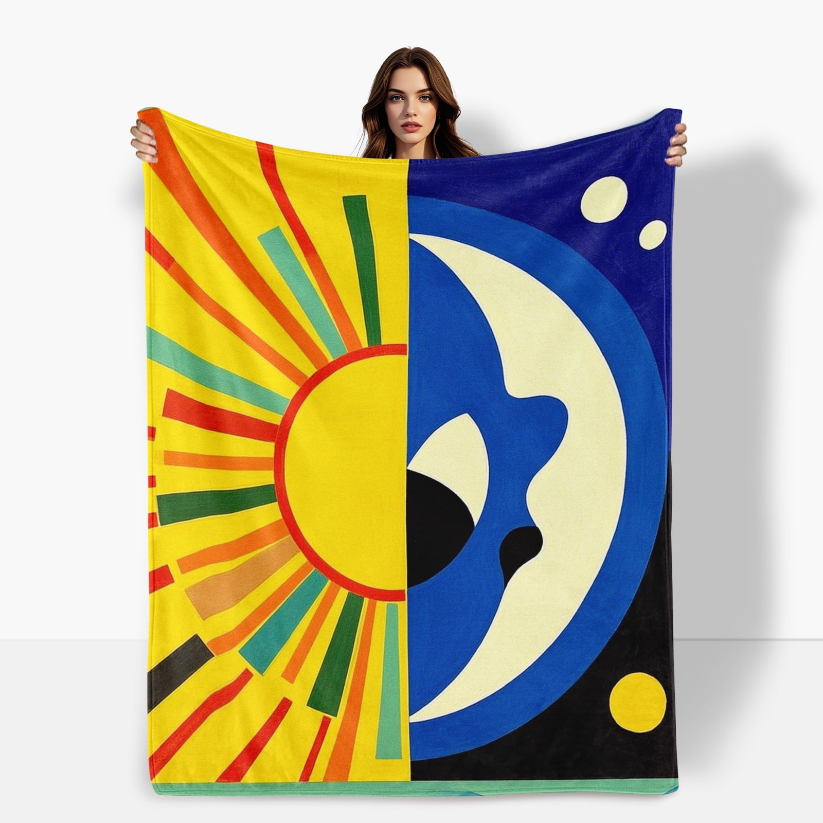 Sun Moon Red Blue Flannel Blanket Soft Warm Comfortable For Sofa Bed ...