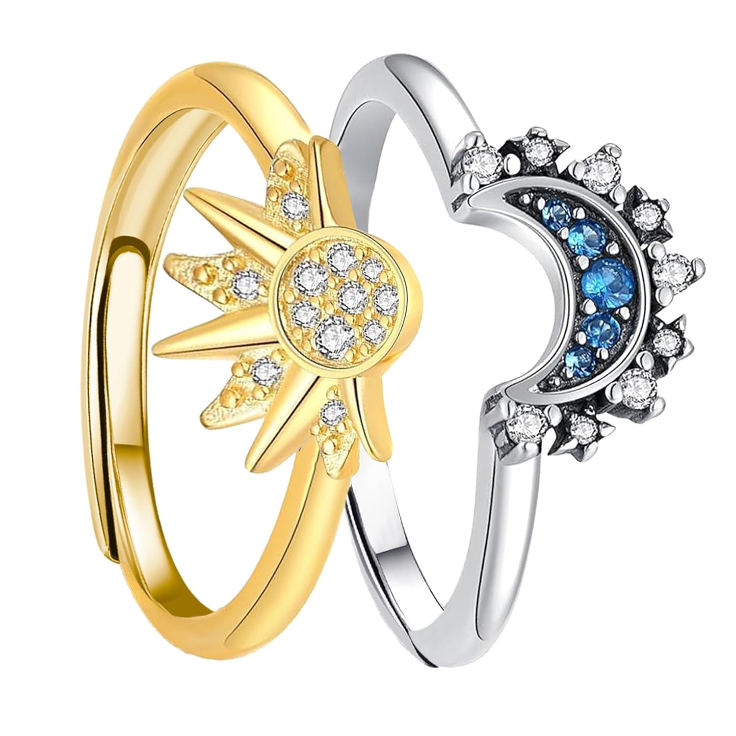 Sun and Moon Ring Set Stackable Rings for Women, Adjustable Celestial Jewelry Anillos Para Mujer ...