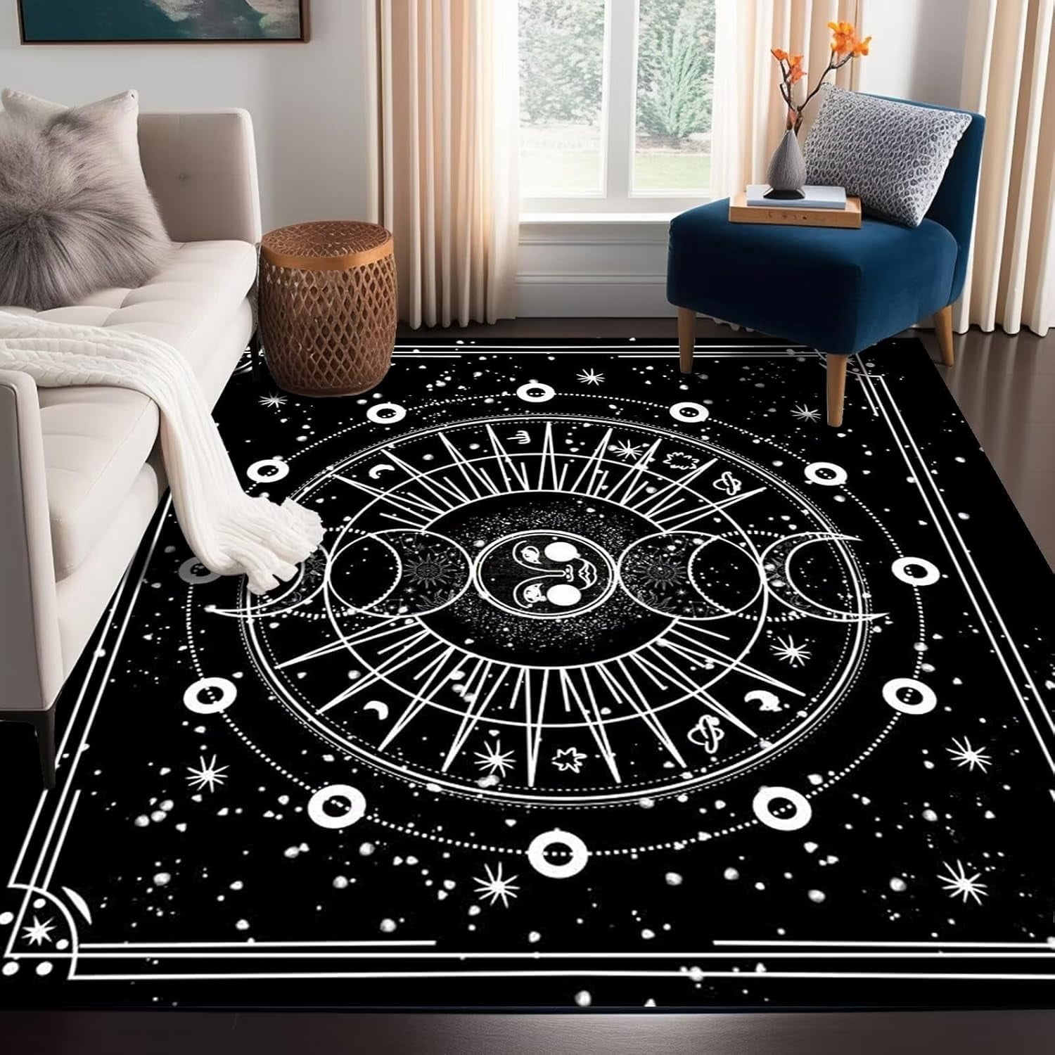 Sun Moon Rug 5x7 Ft Boho Celestial Area Rugs Magic Carpet Non-Slip ...