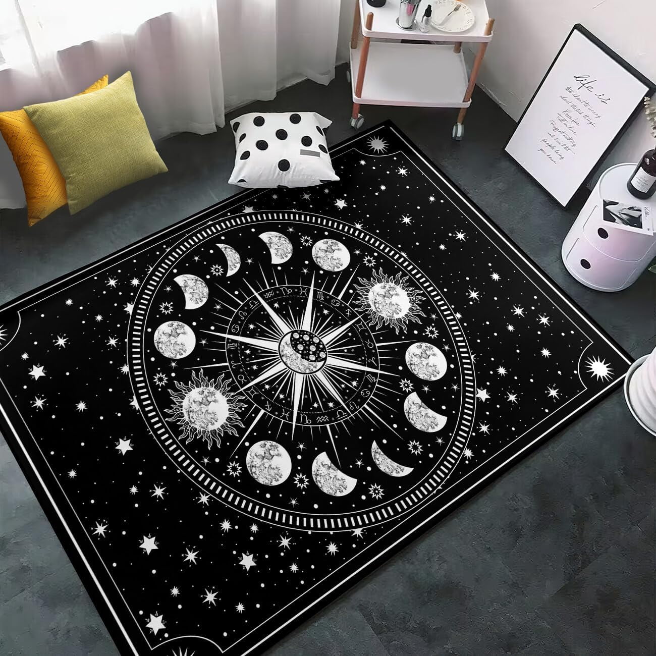 Sun and Moon Rug - Boho Celestial Rug - Black and White Constellations ...