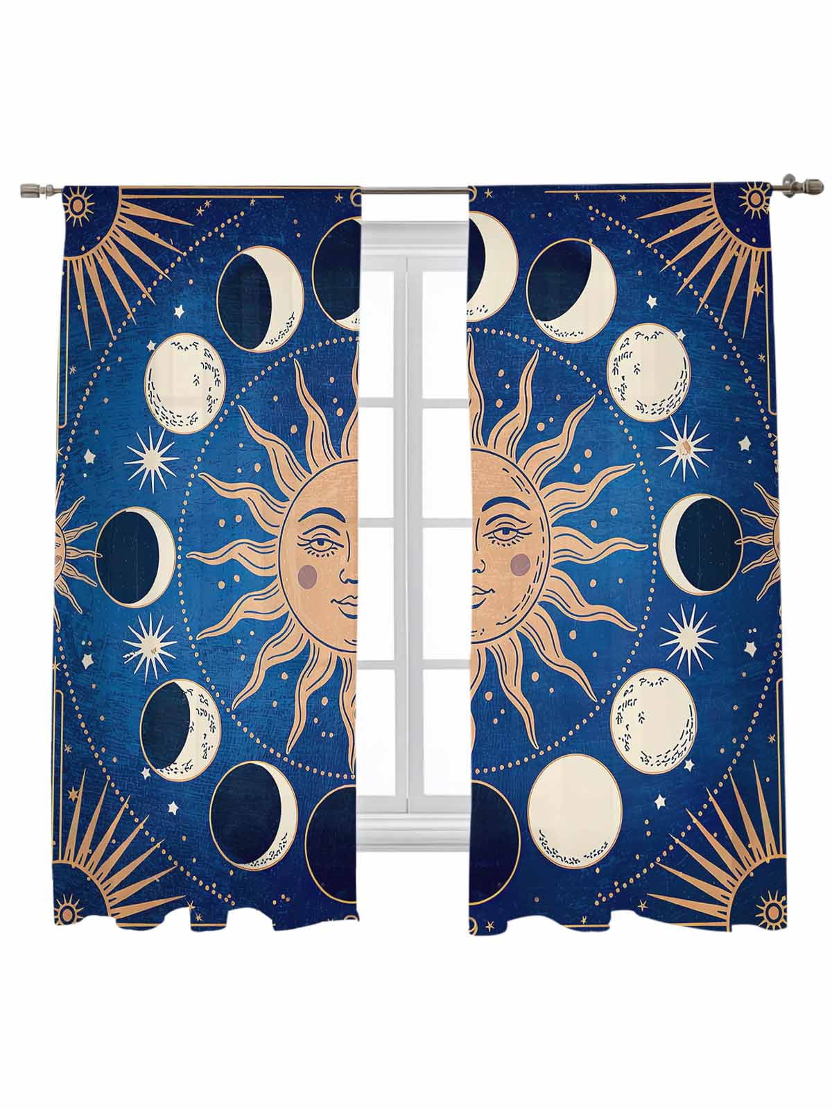 Sun Moon Sheer Curtains 2 Panels Set Starry Sky Mystery Tarot Lihgt ...