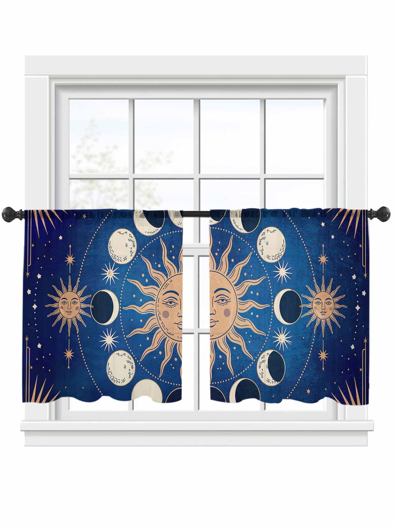 Sun Moon Sheer Curtains 54 Inch Long 2 Panels, Starry Sky Mystery Tarot ...