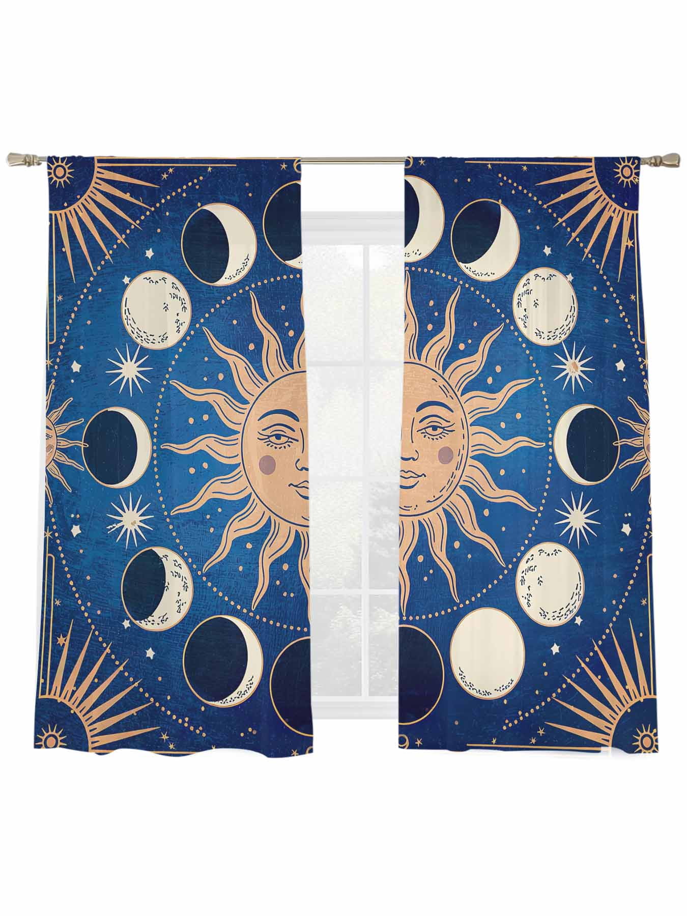 Sun Moon Sheer Curtains 63 Inch Long 2 Panels, Starry Sky Mystery Tarot ...