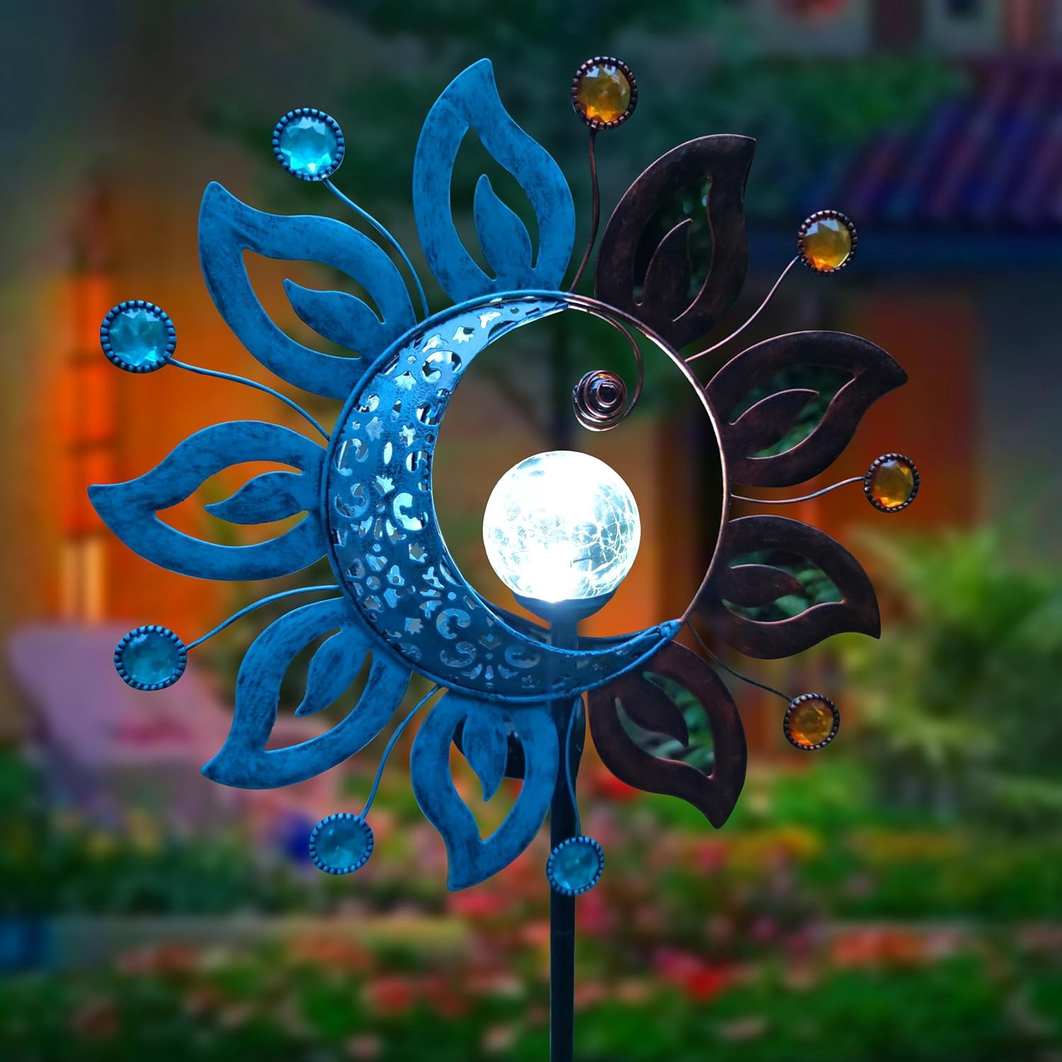 Sun Moon Solar Lights Garden Stake Outdoor Decoration,Sun Moon Crackle ...