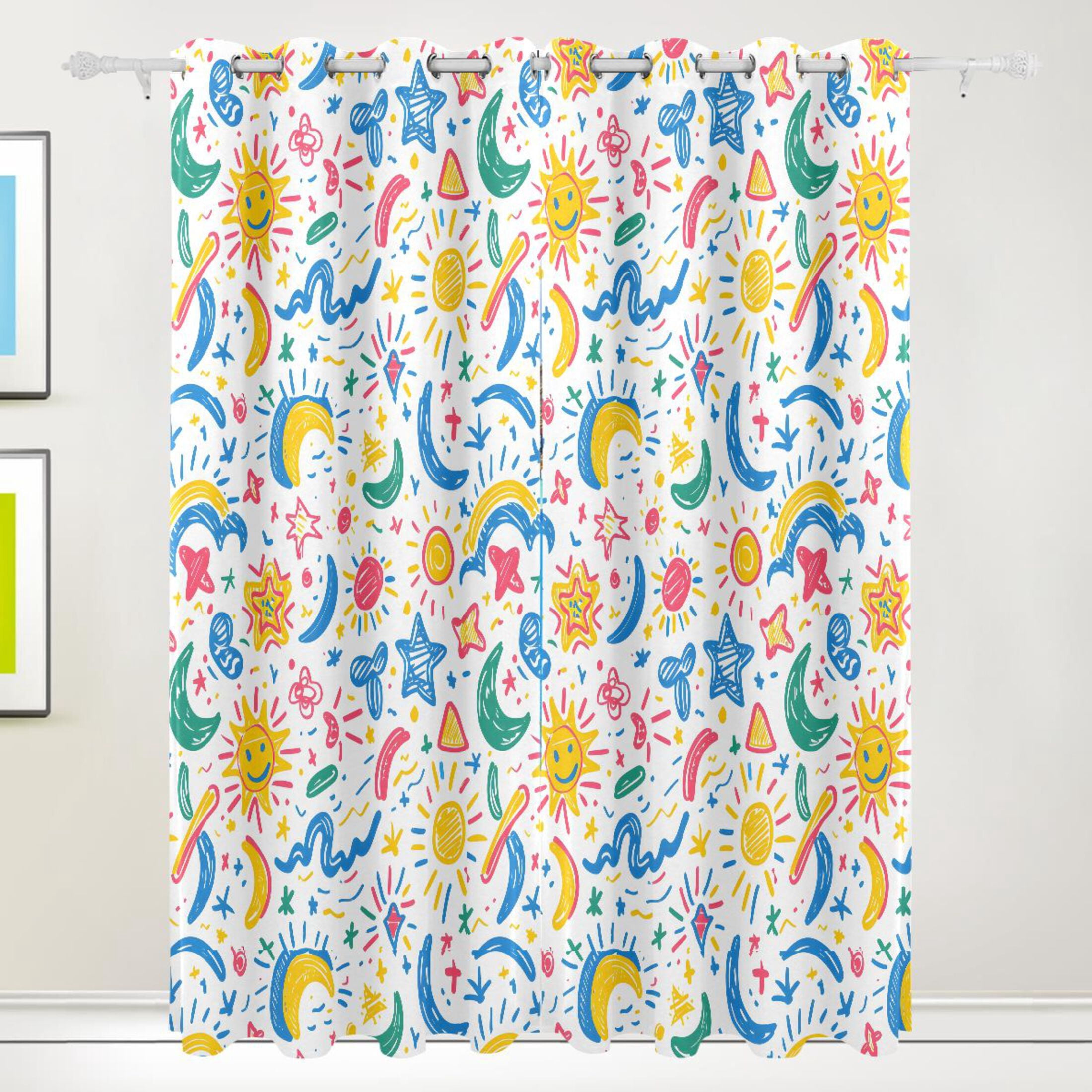 Sun Moon Star Line Blackout Curtains 2 Panels Set Grommet Drapes for ...