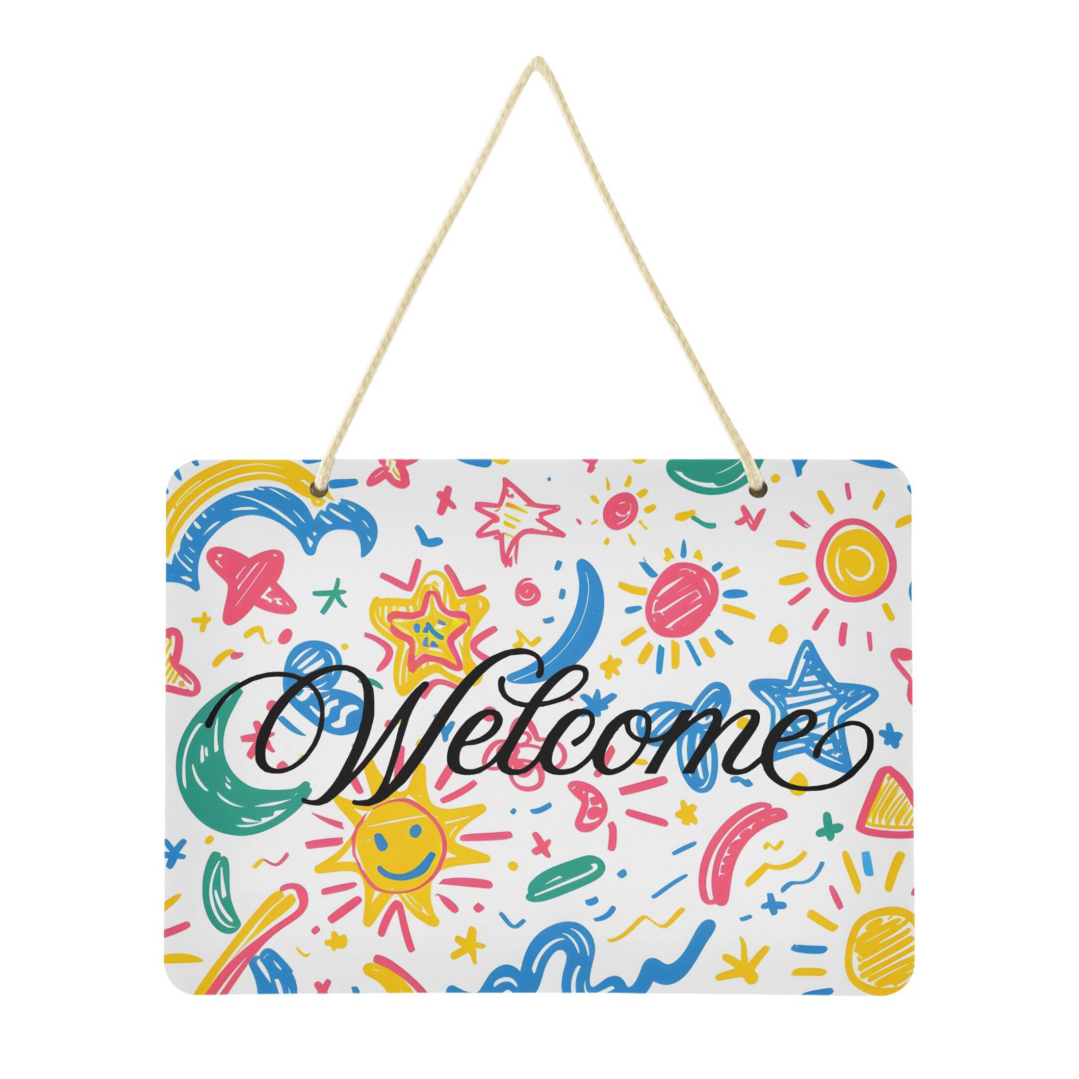 Sun Moon Star Line Welcome Sign Front Door PVC 14x10 inch Hanger Hello ...