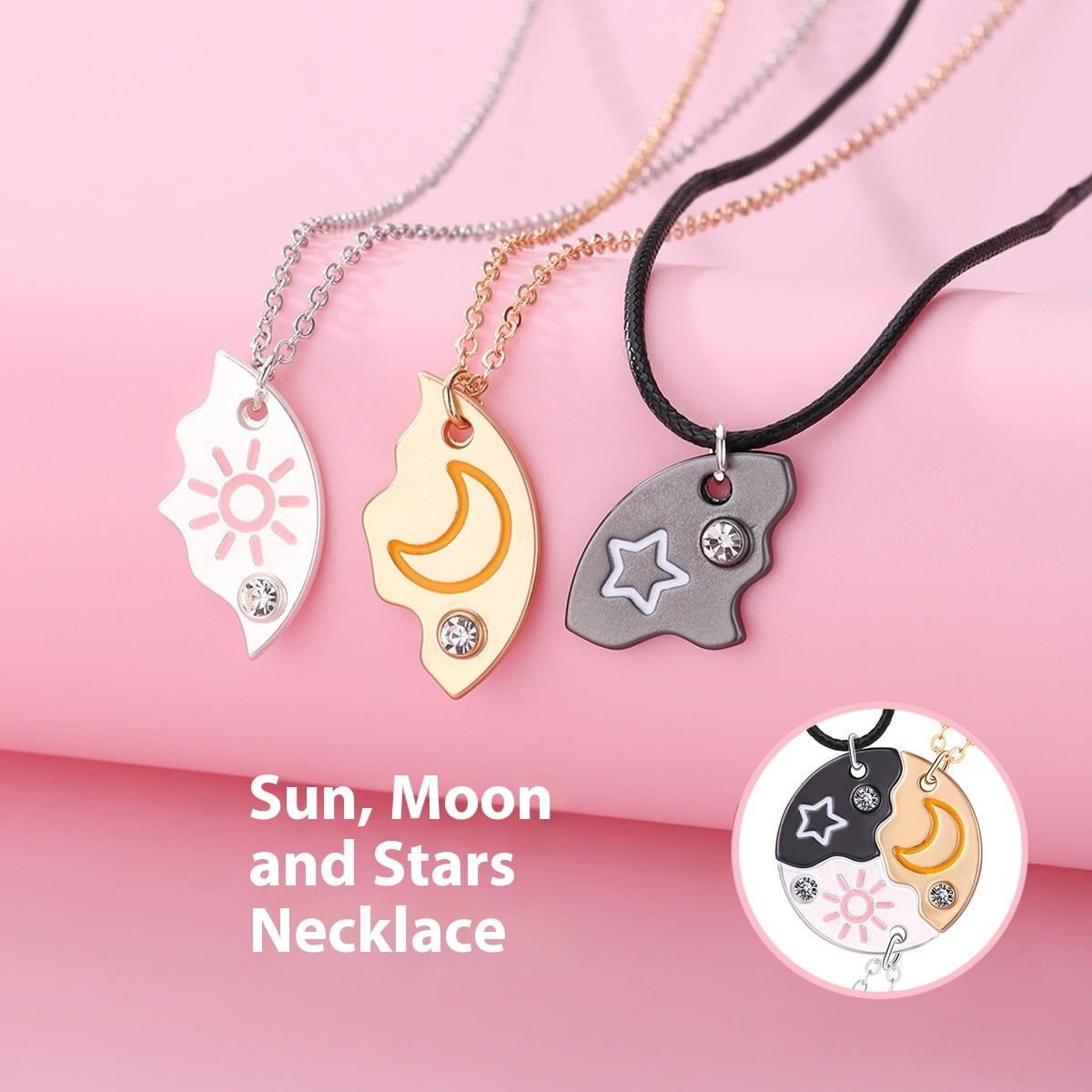 Sun Moon Star Splicing Necklace Three Person Chain - Walmart.com