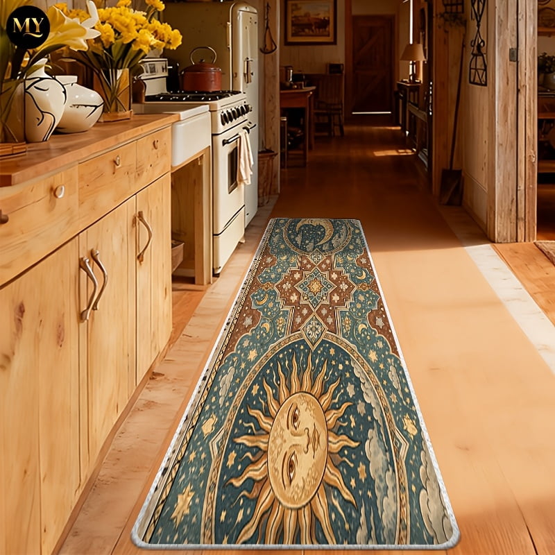 Sun Moon Stars Pattern Carpet, Non-Slip Flannel Rug for Kitchen Living ...