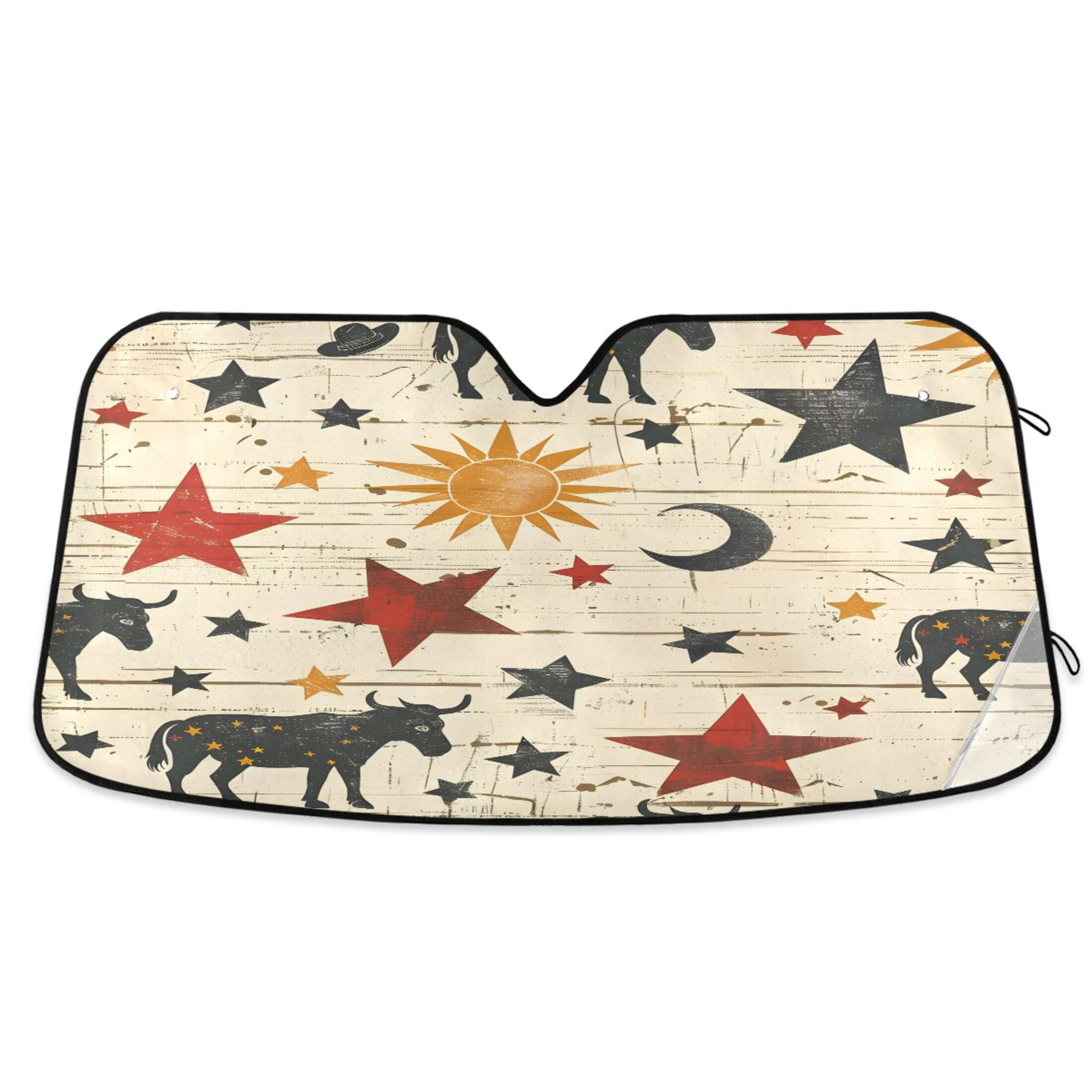 Sun Moon Stars and Bull Windshield Sun Shade Automobile Visor Accordion ...