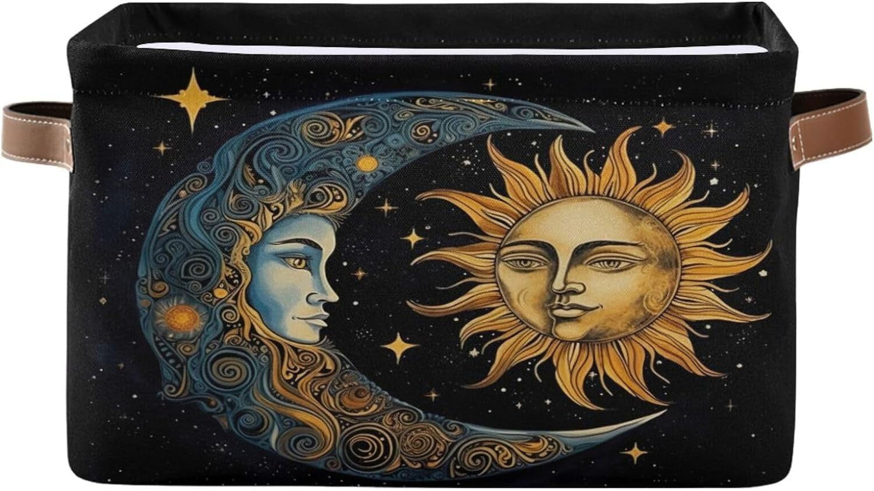 Sun and Moon Storage Basket with Handles Collapsible Storage Bins Canvas Fabric Storage ...