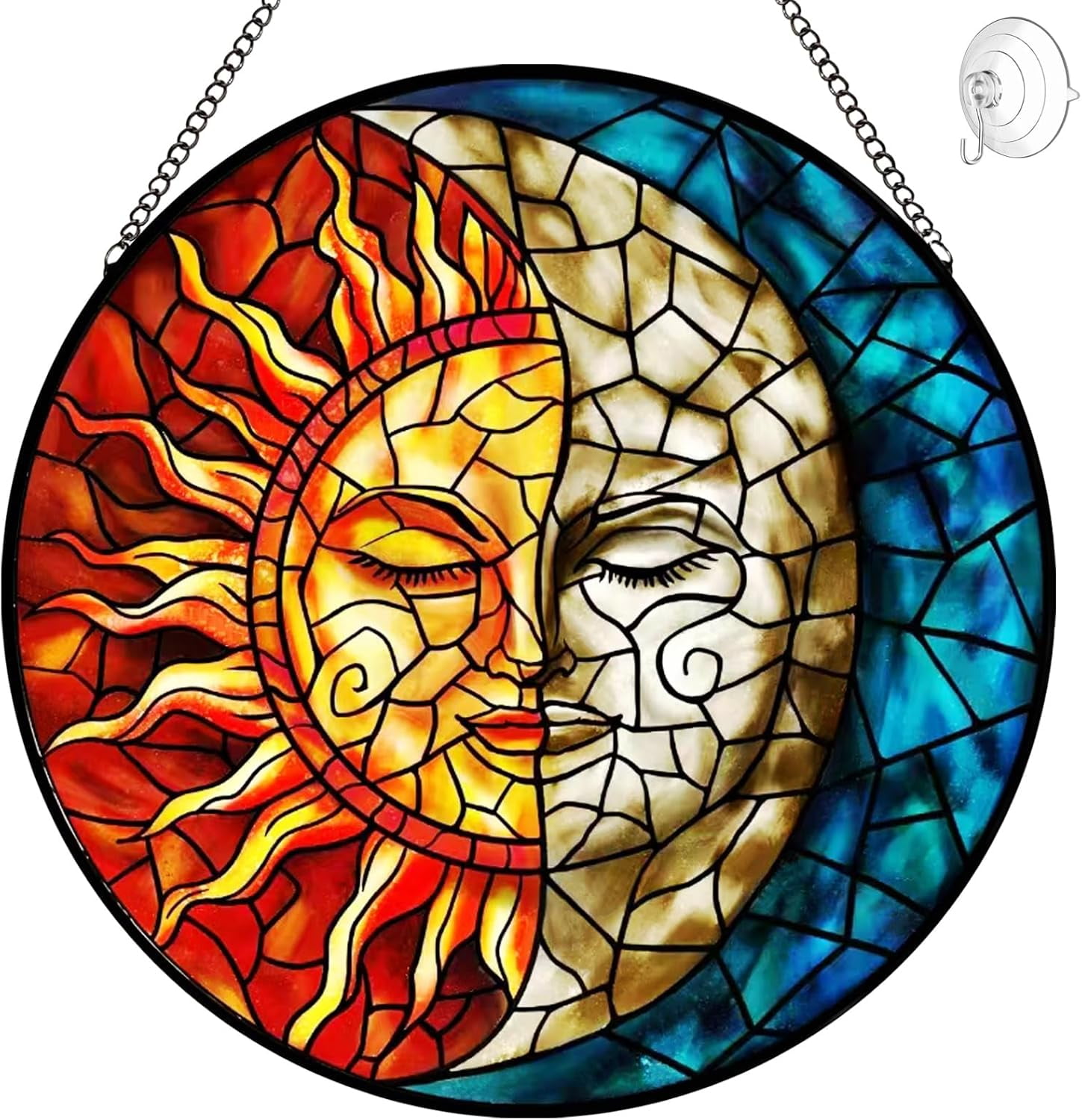 Sun and Moon Sun Catcher Stained Glass Window Hanging Handmade Stained Glass Suncatcher for ...