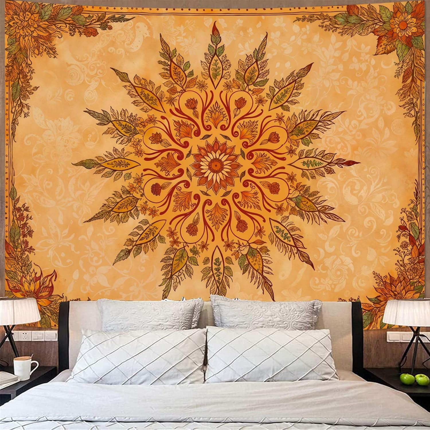 Sun and Moon Tapestry Boho Hippie Orange Red Blue Floral Tapestry for ...