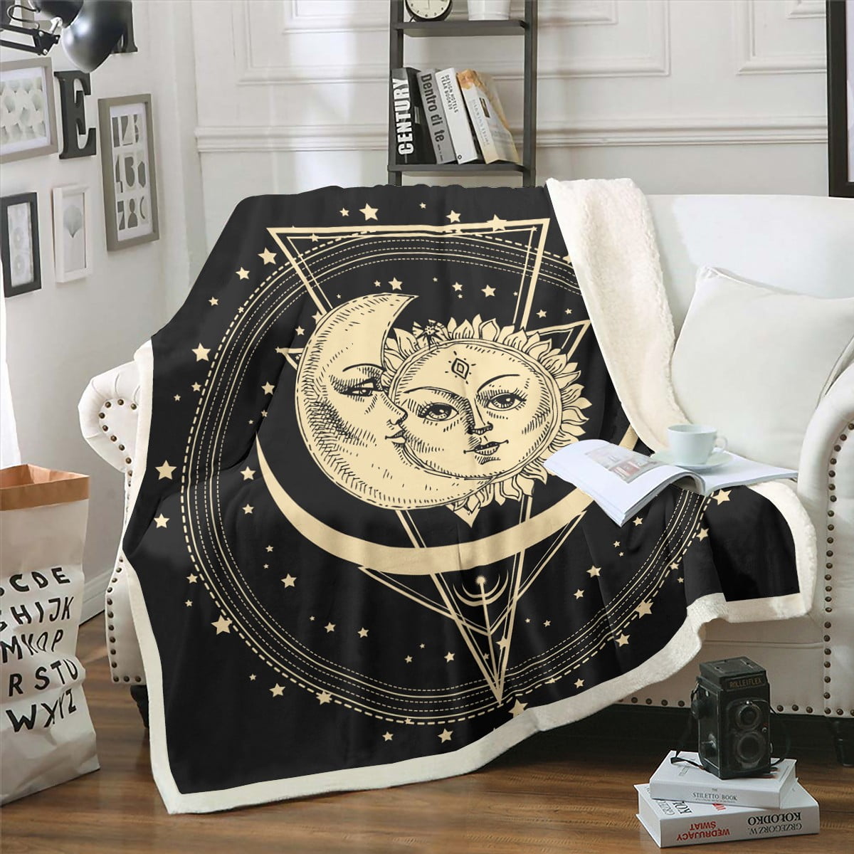 Sun Moon Throw Blanket 40"X50" Size Bohemian Exotic Theme Fleece ...