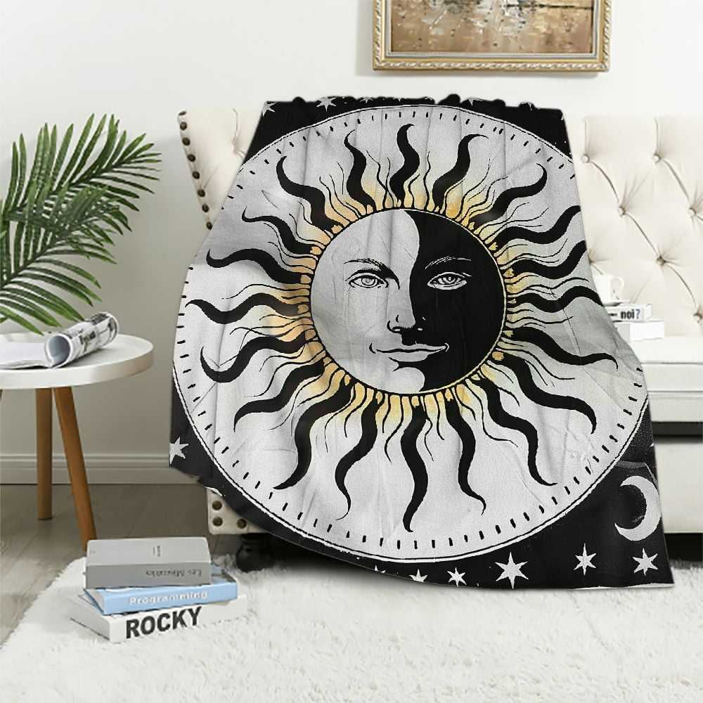 Sun and Moon Throw Blanket, Doodle Style Mythical Day's Mysticism ...