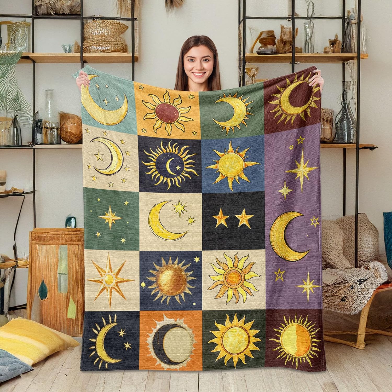 Sun and Moon Throw Blanket, Bohemian Soft Cozy and Warm Couch Blankets ...