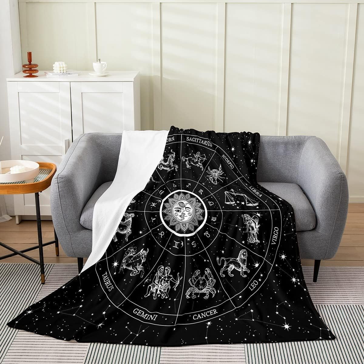 Sun and Moon Throw Blanket Twin 60x80,Twelve Constellations Zodiac ...