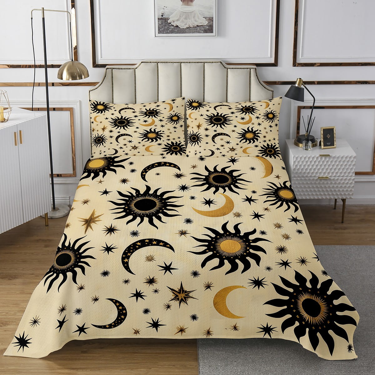 Sun and Moon Twin Quilt Set Bohemian Exotic Style Bedspread for Boys ...