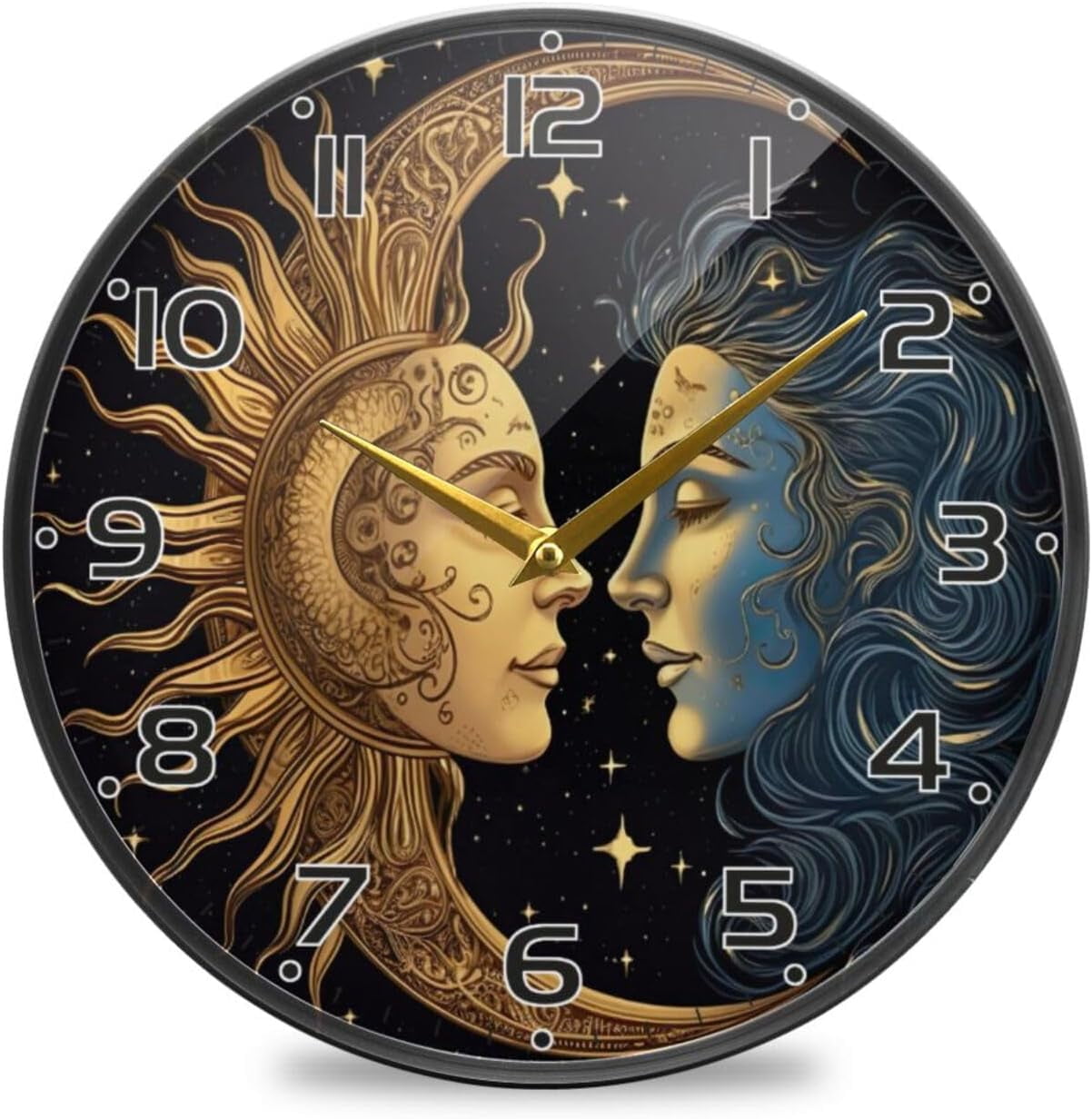Sun and Moon Wall Clock Round Silent Non Ticking Battery Operated ...