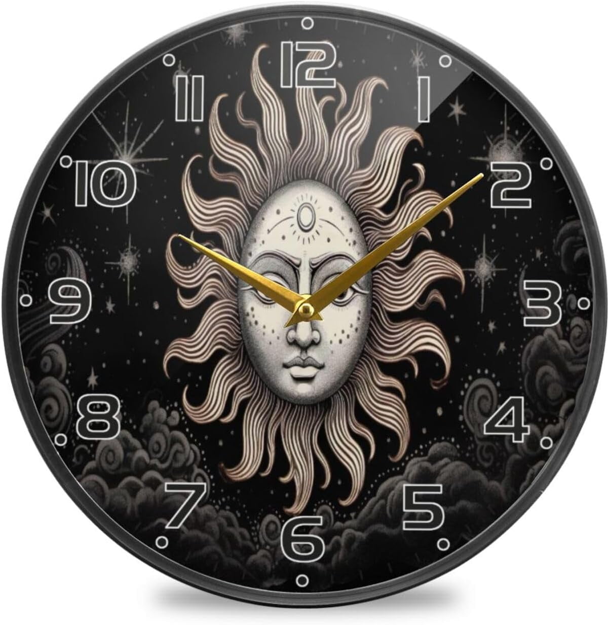 Sun and Moon Wall Clock Round Silent Non Ticking Battery Operated ...
