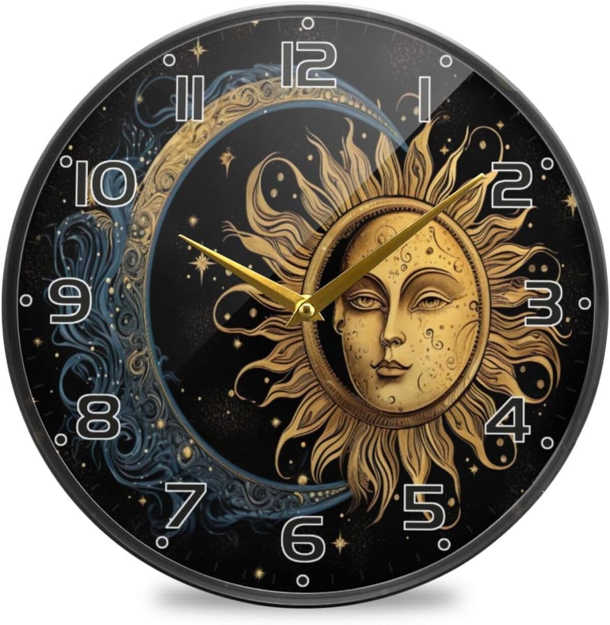 Sun and Moon Wall Clock Round Silent Non Ticking Battery Operated ...