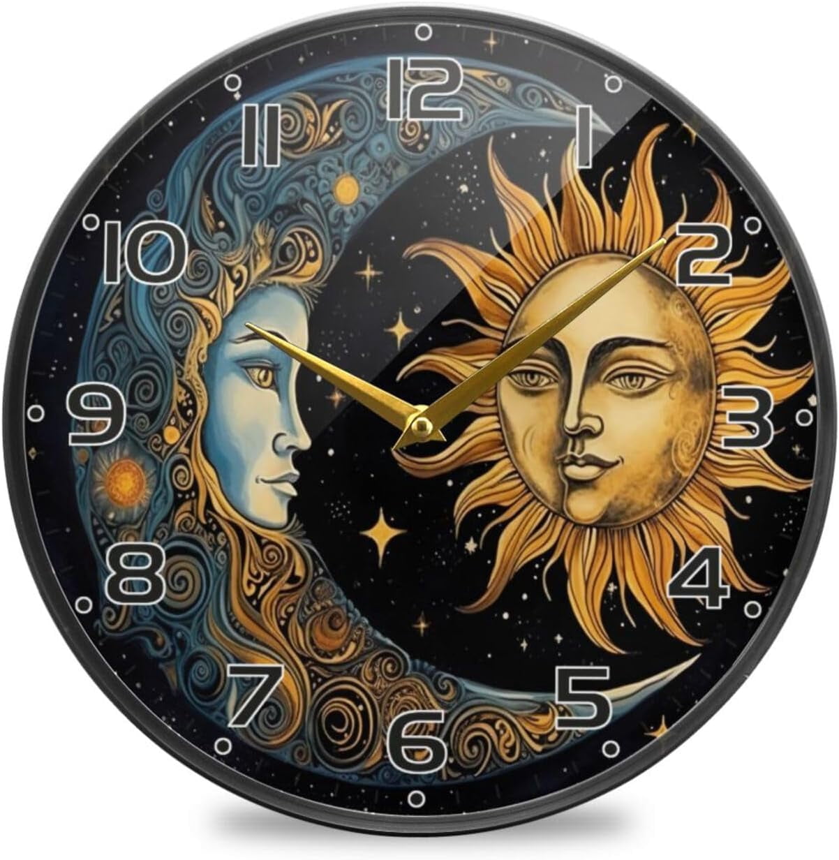 Sun and Moon Wall Clock Round Silent Non Ticking Battery Operated ...