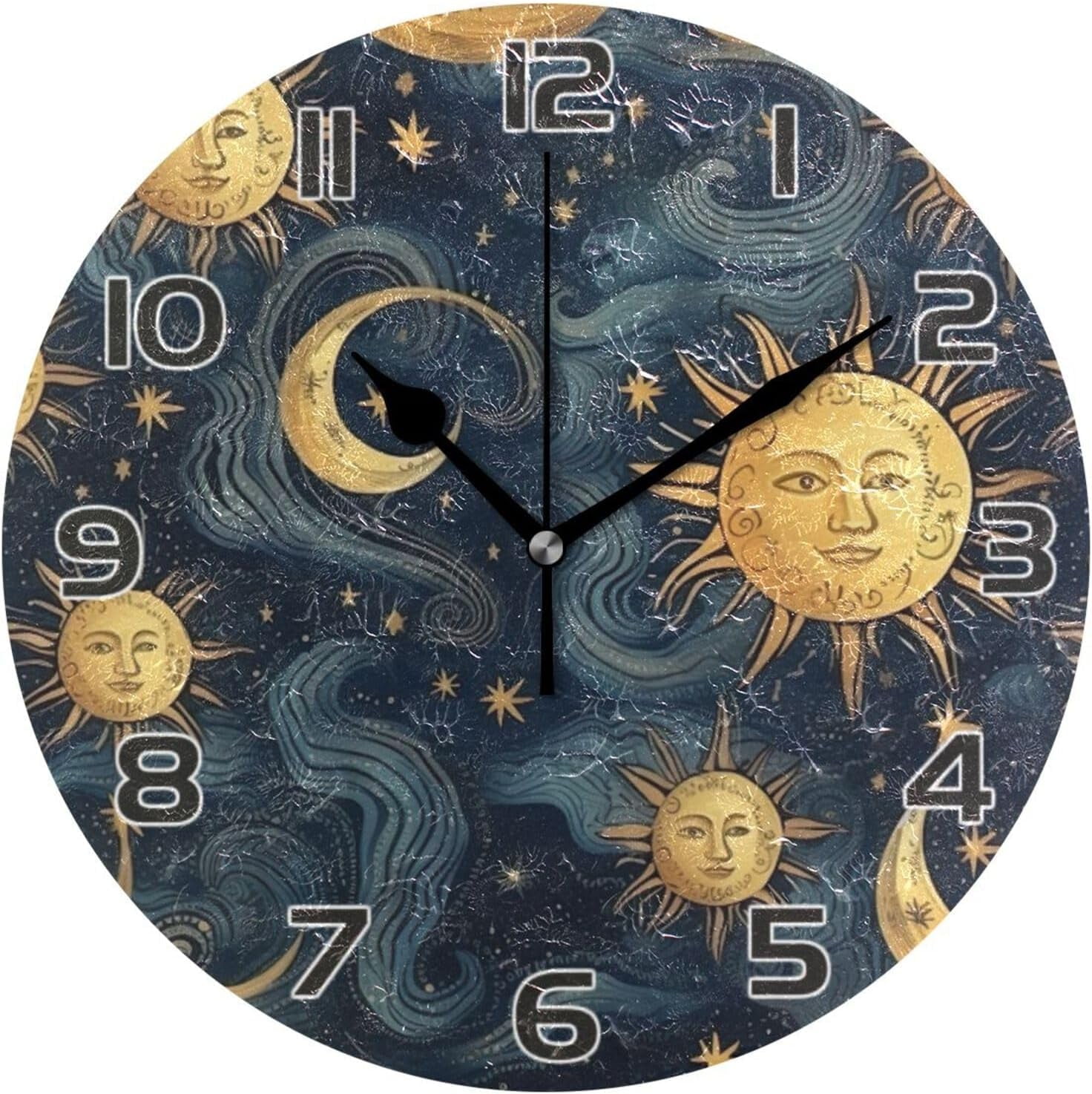 Sun and Moon Wall Clock Round Vintage Silent Non Ticking Battery ...