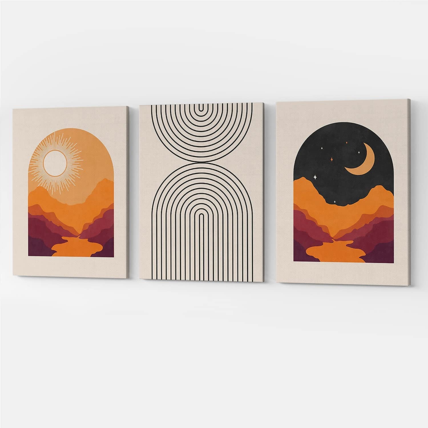 Sun and Moon Wall Decor, Boho Art,Modern Abstract Geometric Mid Century ...