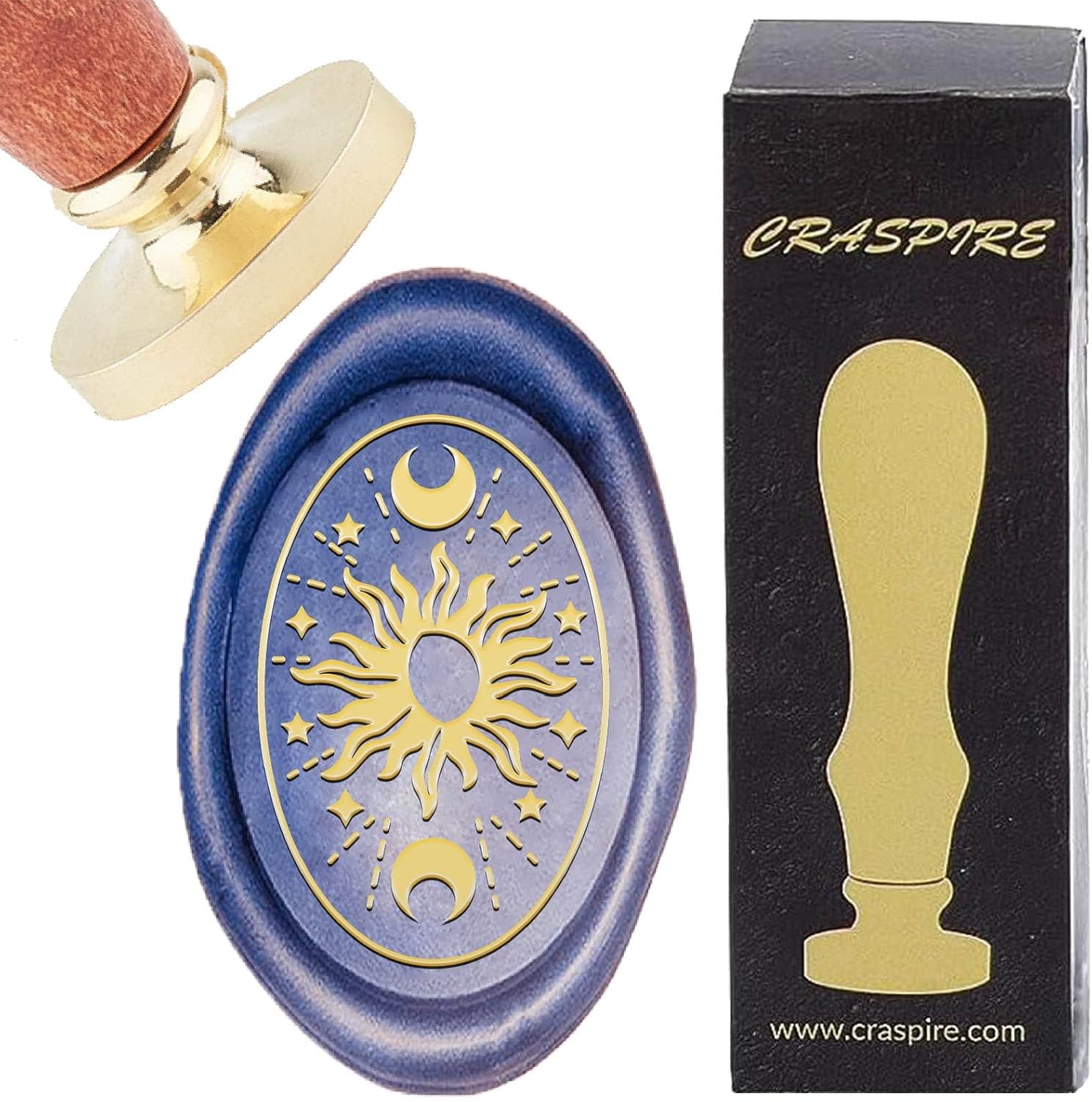 Sun and Moon Wax Seal Stamp Oval Retro Vintage Star Removable Brass ...