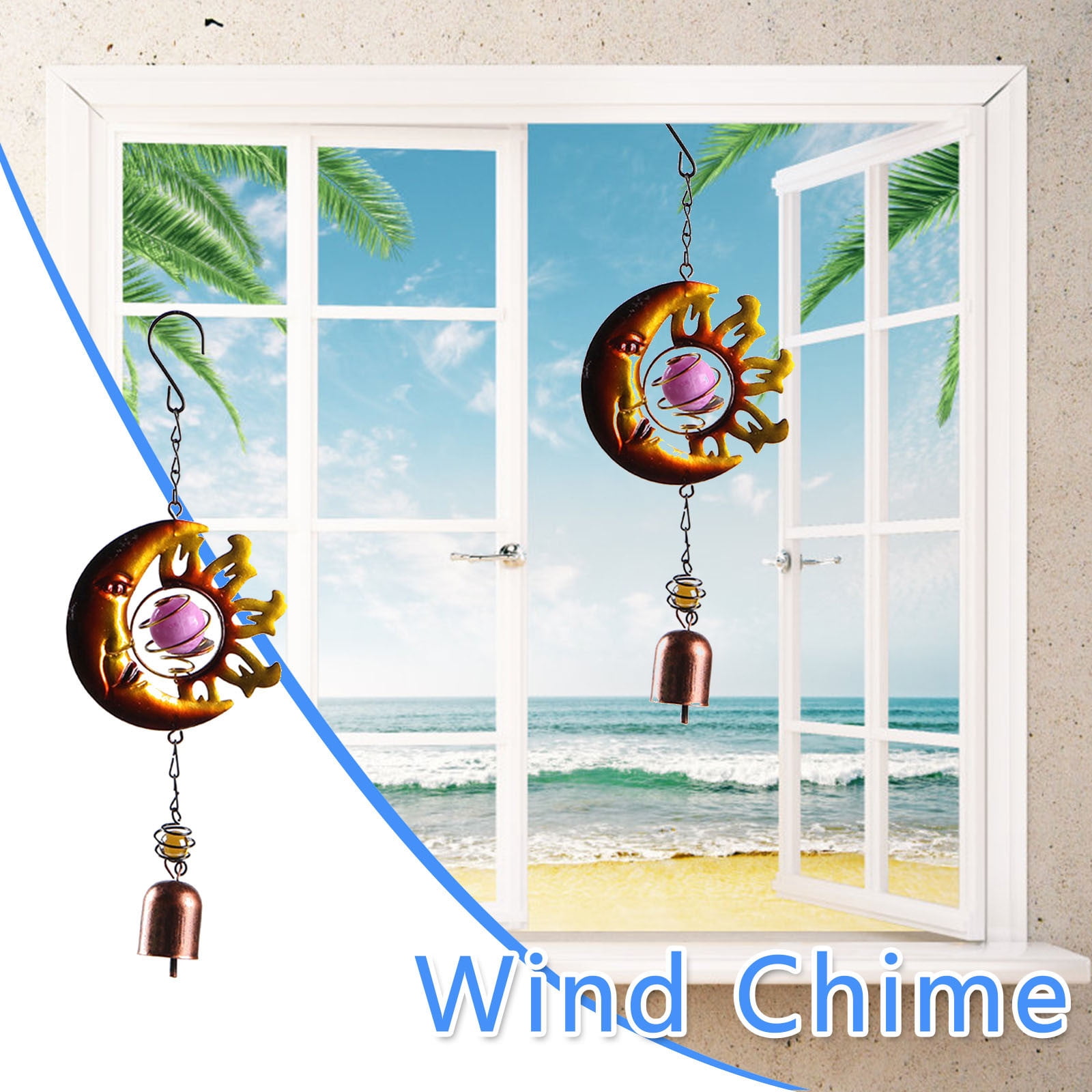 Sun Moon Wind Chimes, Luminous Metal Crafts Ornaments, Garden Balcony ...