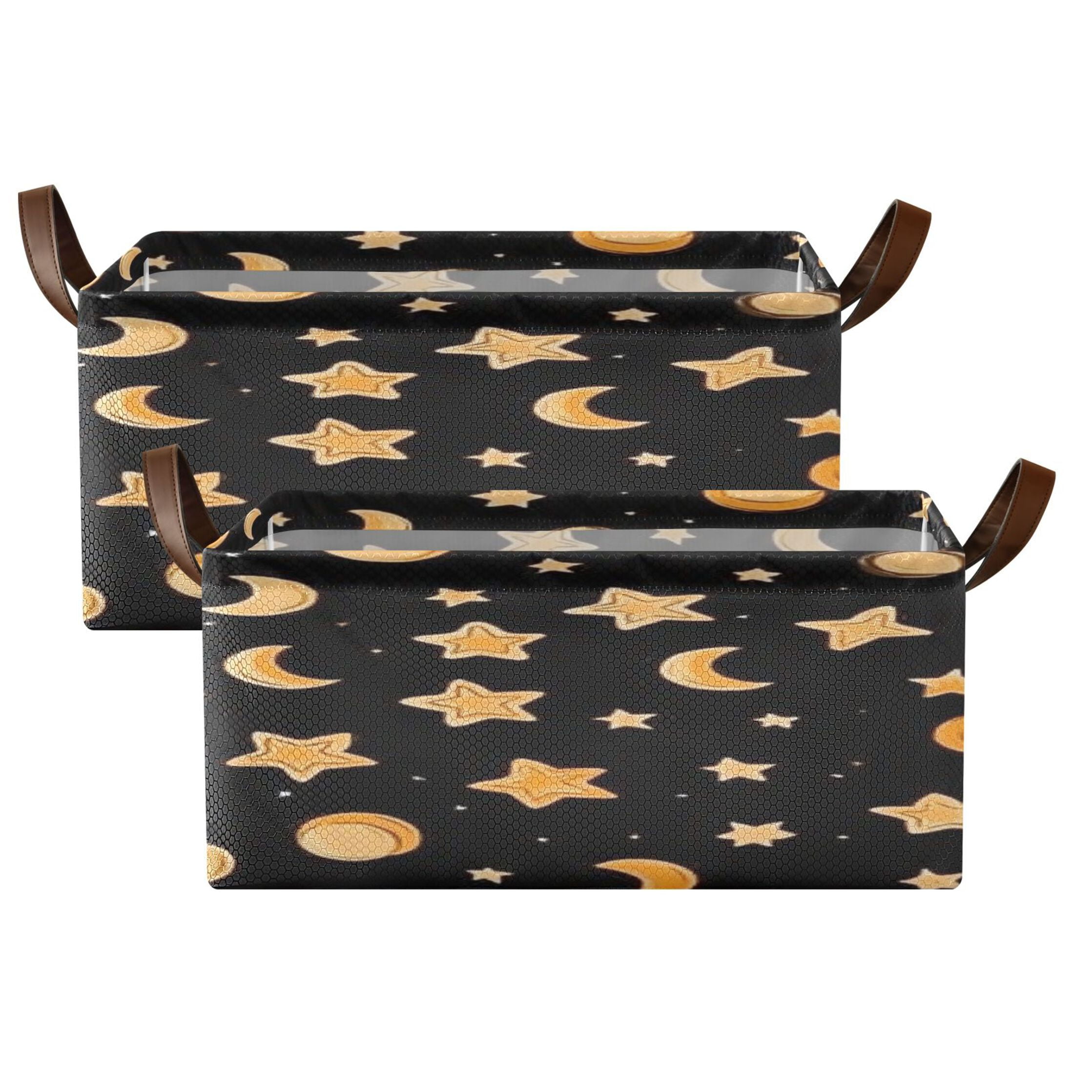 Sun Moon and Stars Shelf Baskets Set of 2 Foldable Metal Frame Open ...