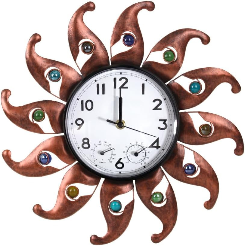 Sun Outdoor Clock Silent Non-Ticking, Outdoor Wall Clock with ...