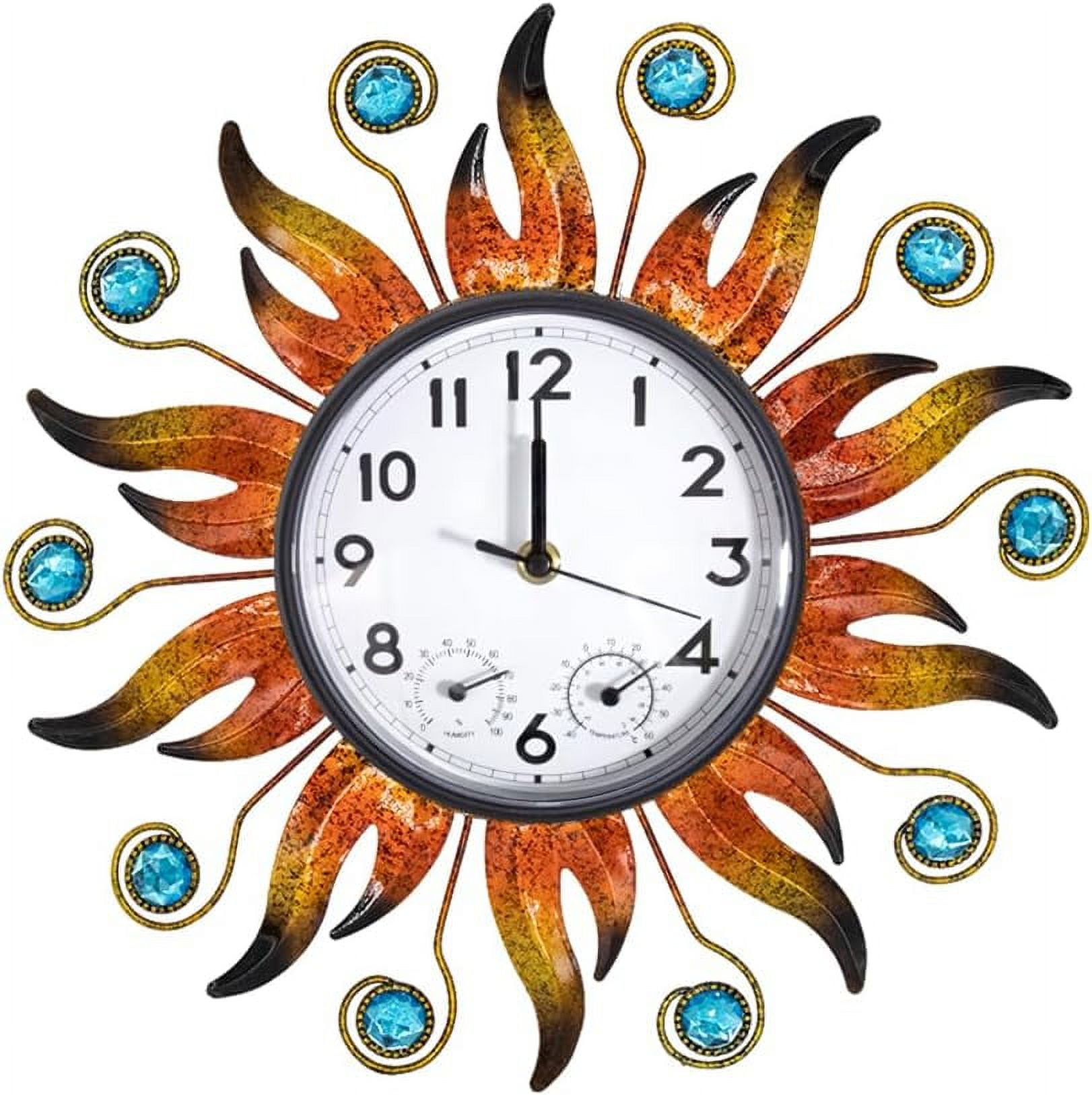 Sun Outdoor Clock with Thermometer and Hygrometer Combo, Silent No ...