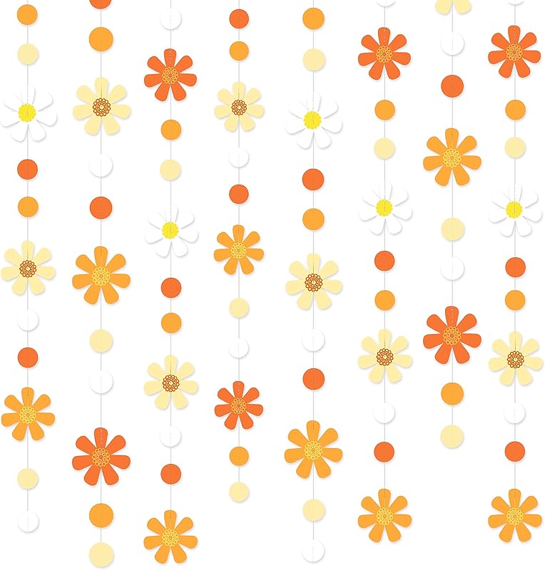 Sun Party Decorations Boho Sun Polka Dot Garland Streamer Ombre Orange ...