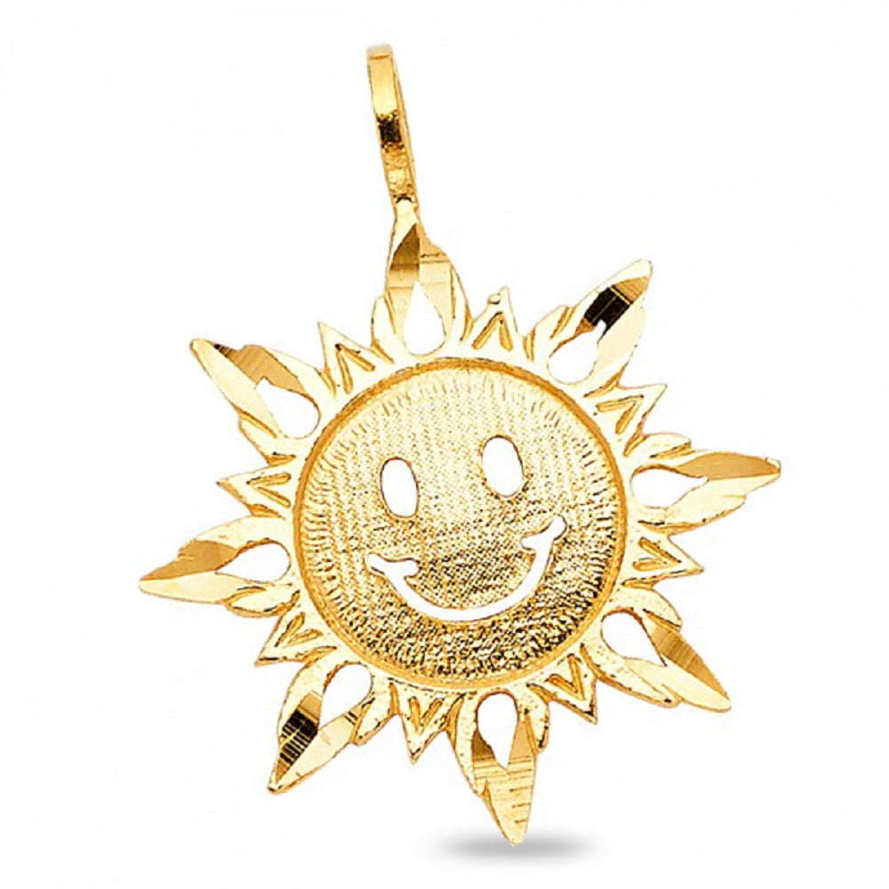 Sun Pendant Solid 14k Yellow Gold Charm Polished Diamond Cut Polished ...