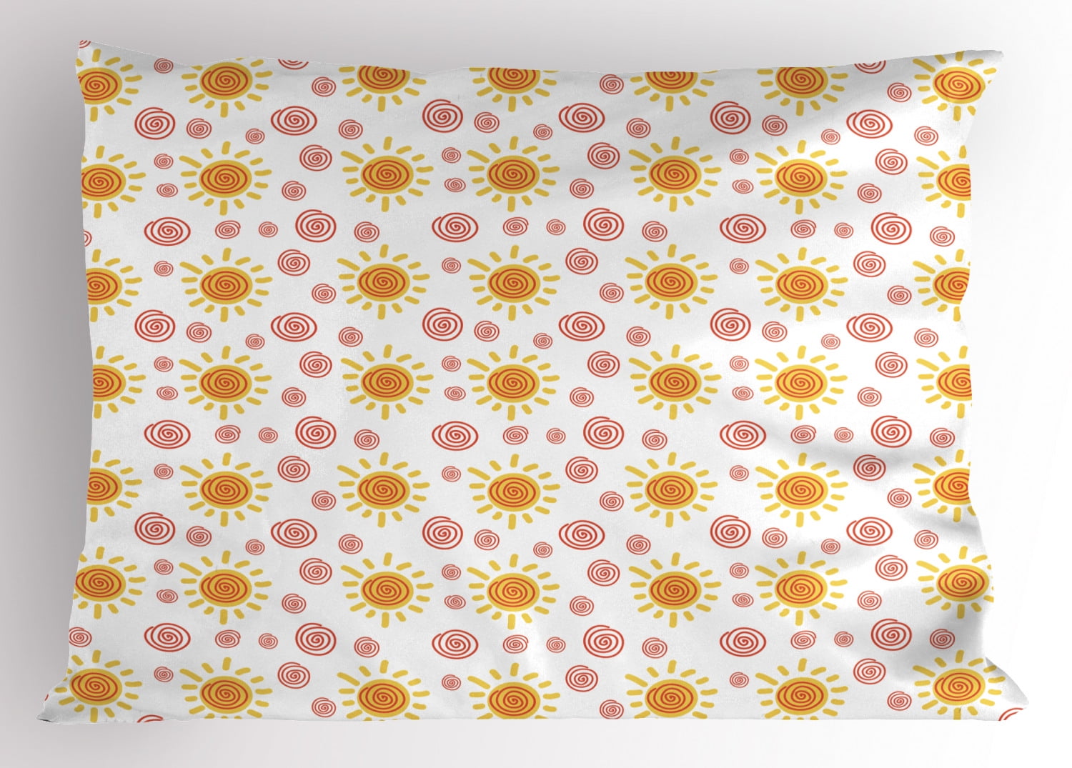 Sun Pillow Sham, Repeating Sun Motifs with Hand-drawn Swirls and Rays ...