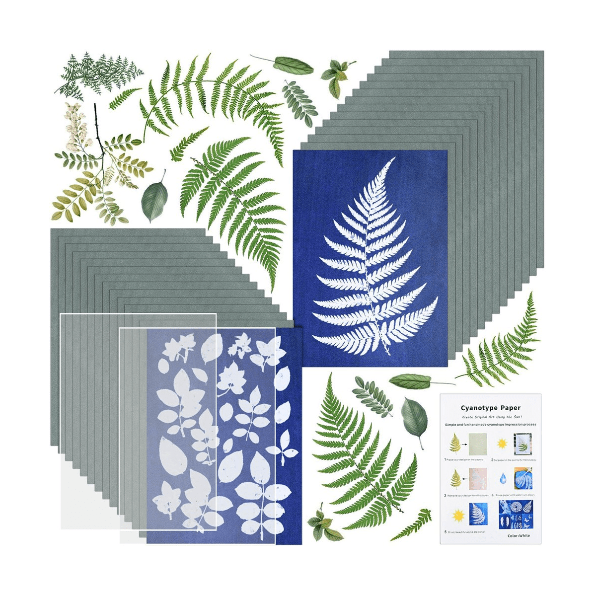 Sun Print Paper Kit, Cyanotype Paper, 32 Sheets Cyanotype Paper with 2 ...