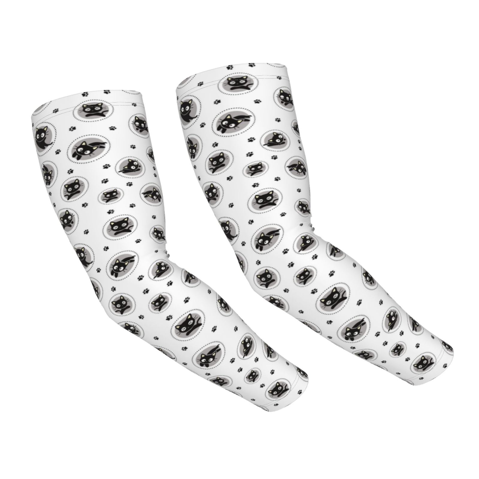 Sun Protection Arm Sleeves For Men Women, Artistic Black Cartoon Cat ...