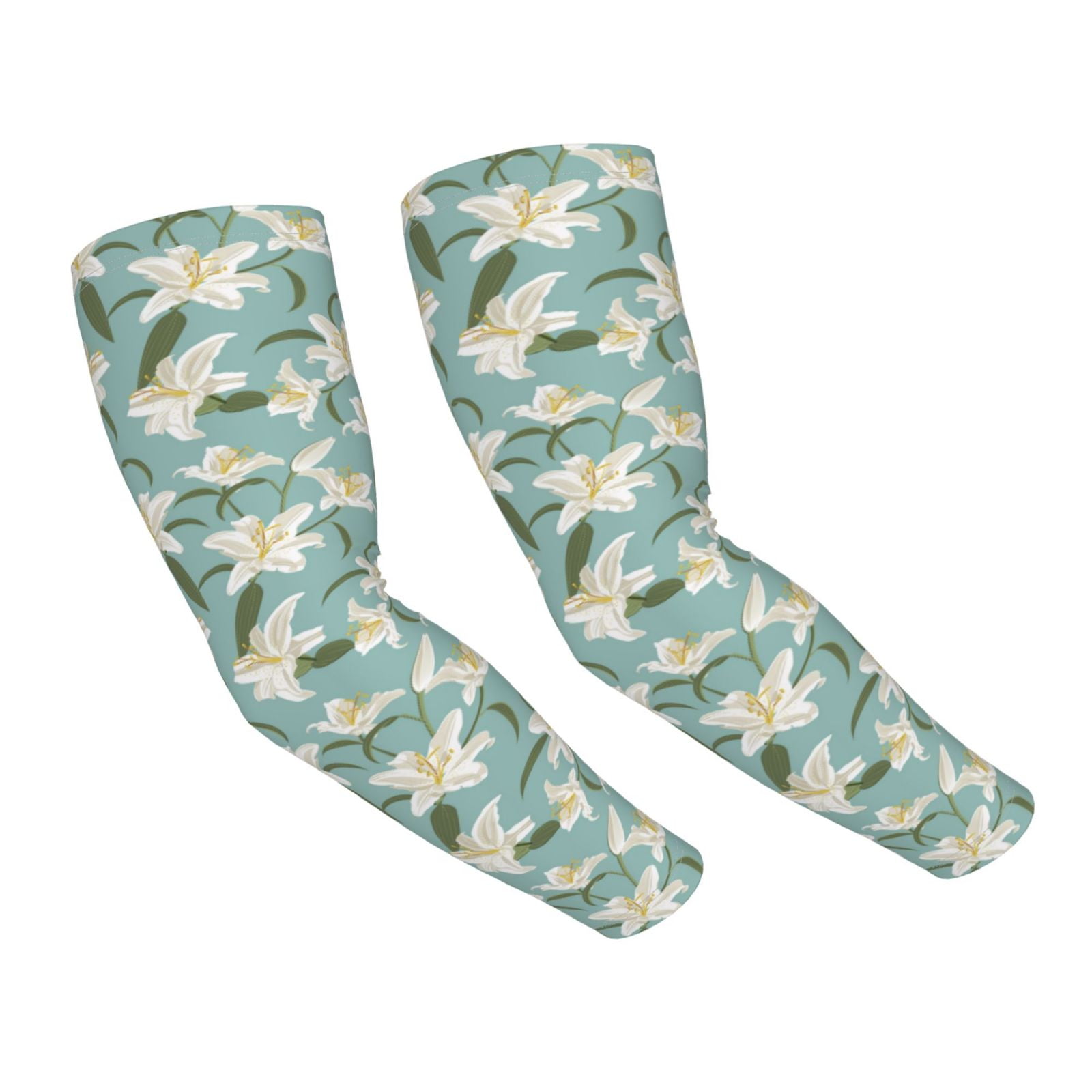 Sun Protection Arm Sleeves For Men Women, Cyan Blue Lilies Flowers ...