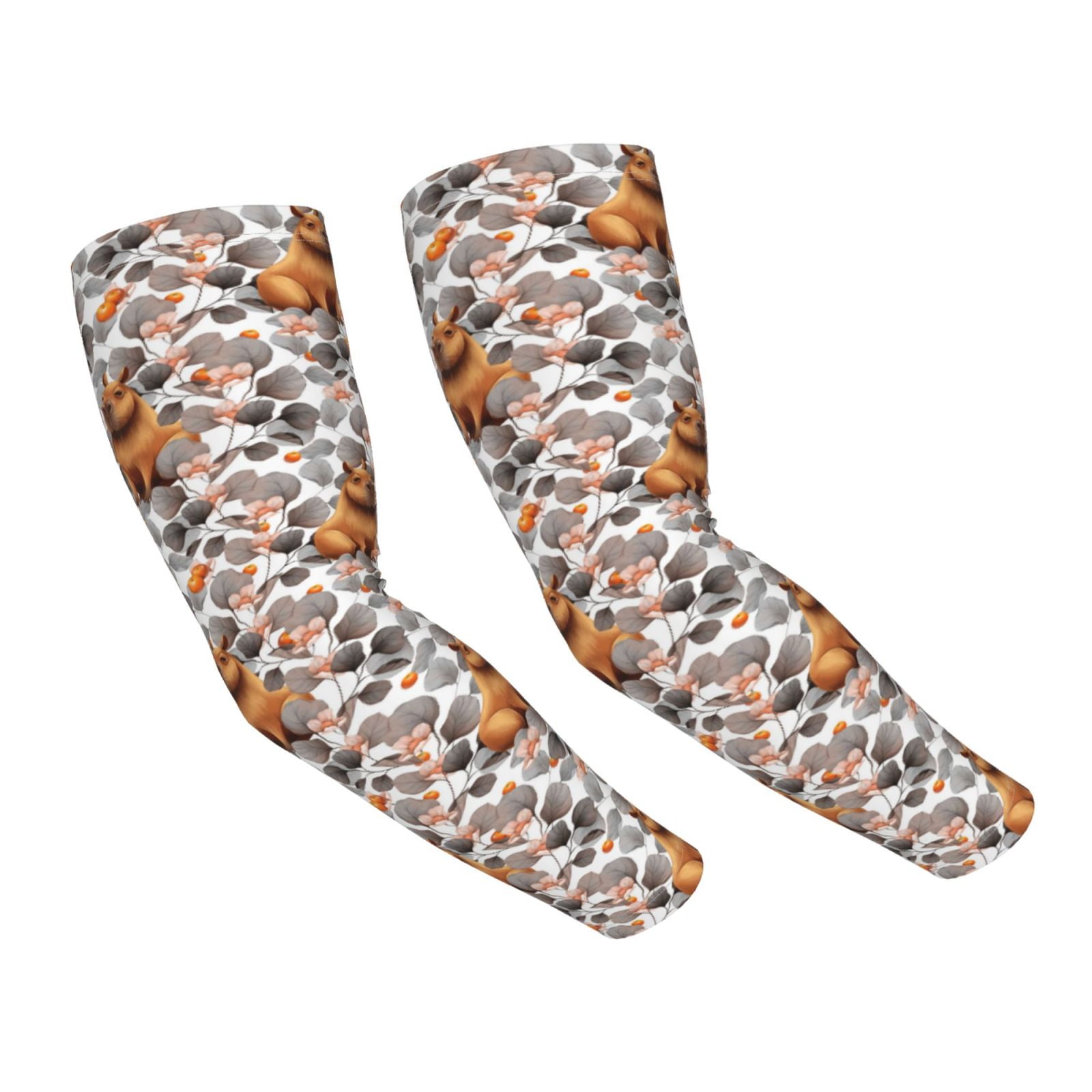 Sun Protection Arm Sleeves For Men Women, Flower Orange Capybara ...