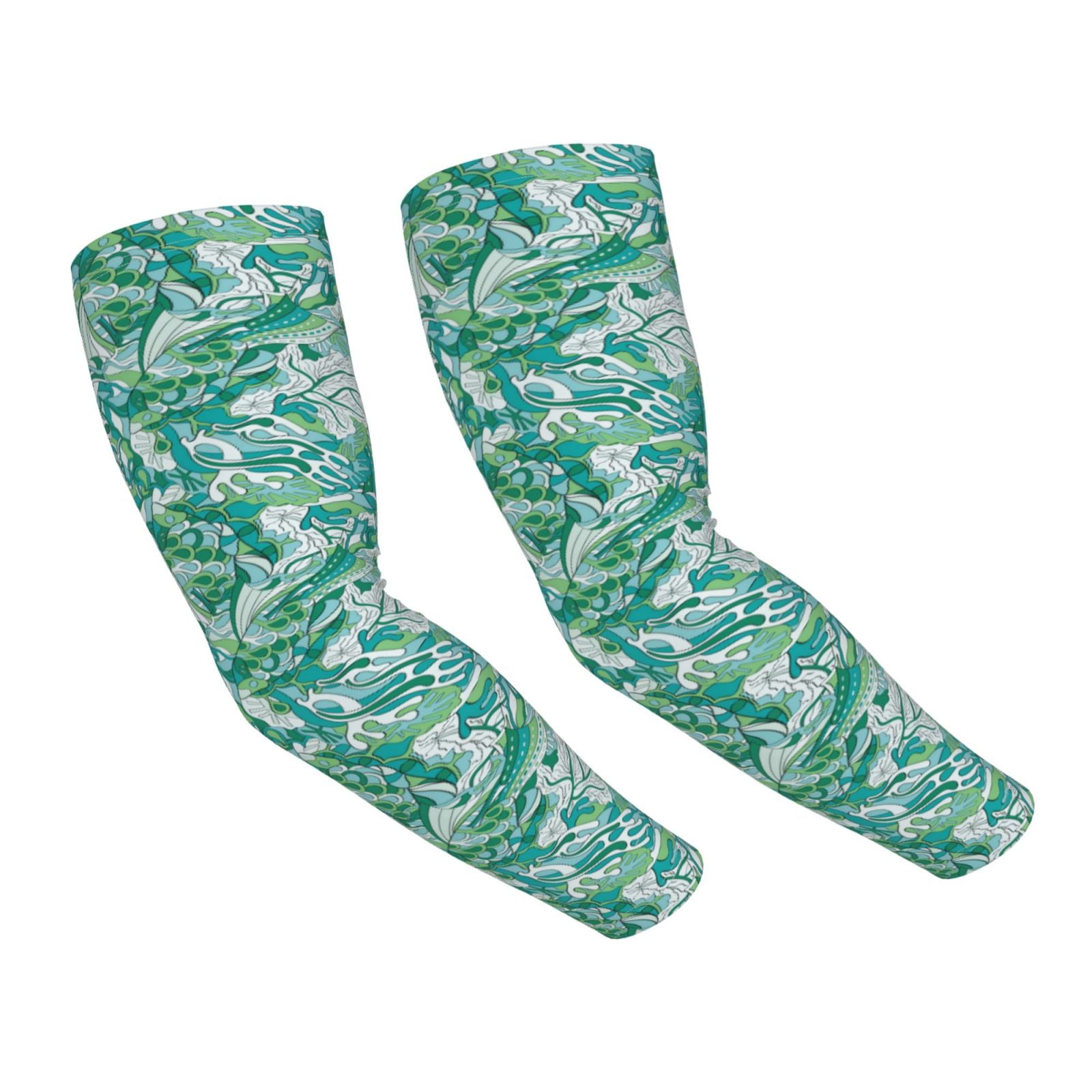 Sun Protection Arm Sleeves For Men Women, Green Doodle Pattern Sleeves ...