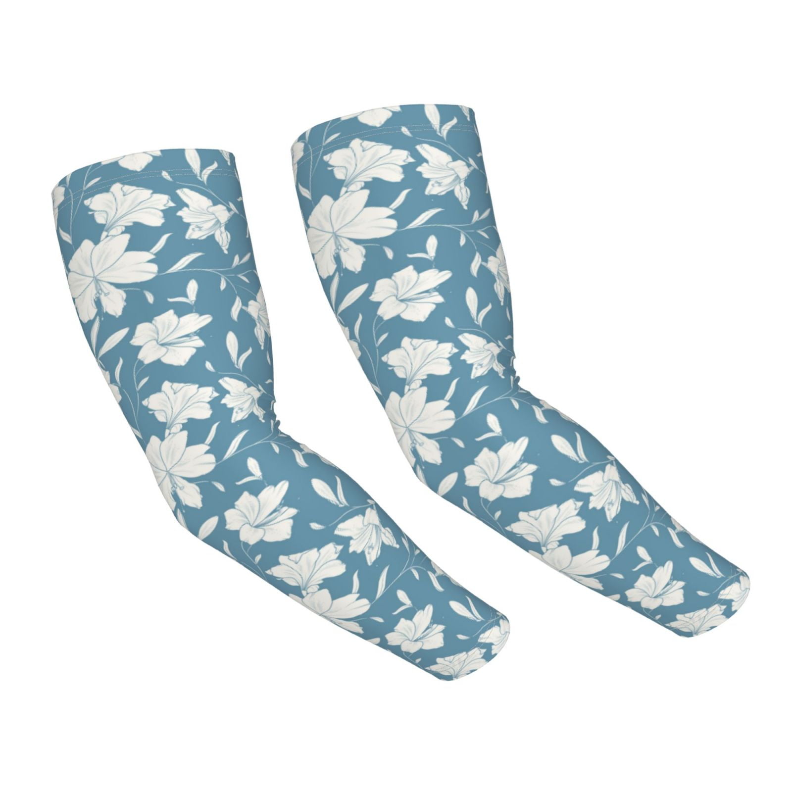 Sun Protection Arm Sleeves For Men Women, Lilies Flowers Light Blue ...