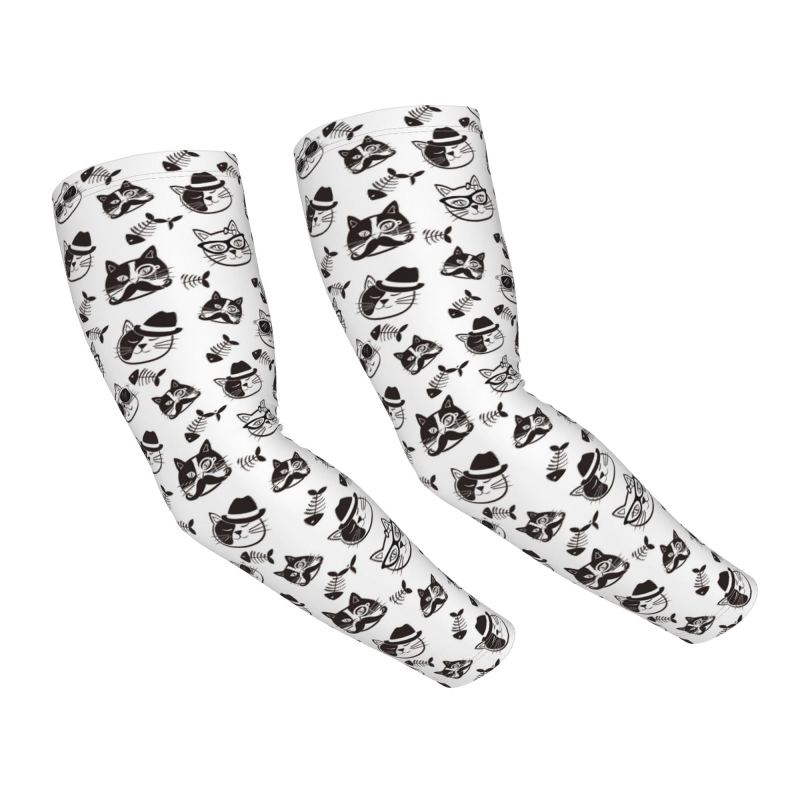 Sun Protection Arm Sleeves For Men Women, Sketch Line Cute Cat Fish ...