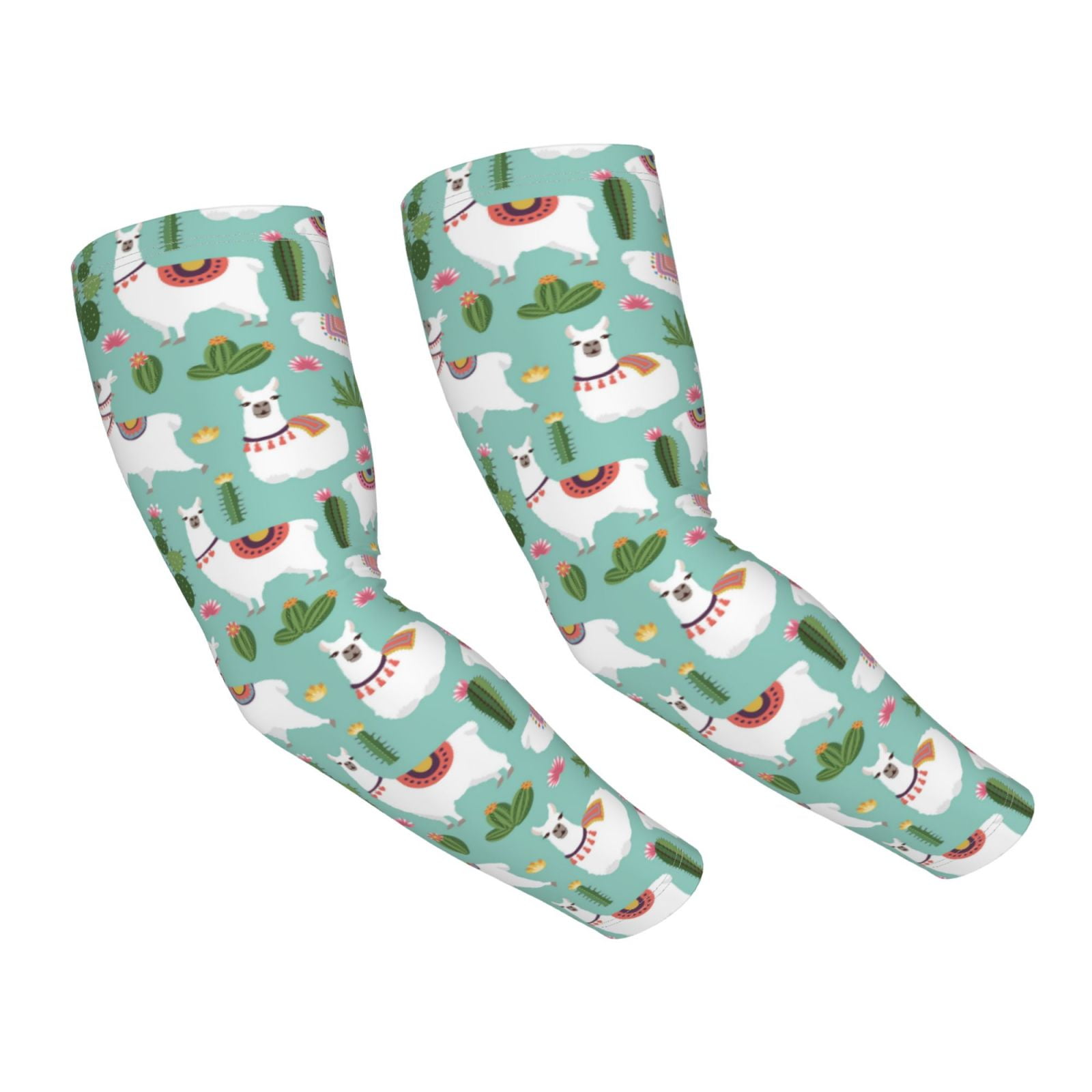 Sun Protection Arm Sleeves For Men Women, White Cute Alpaca Green ...